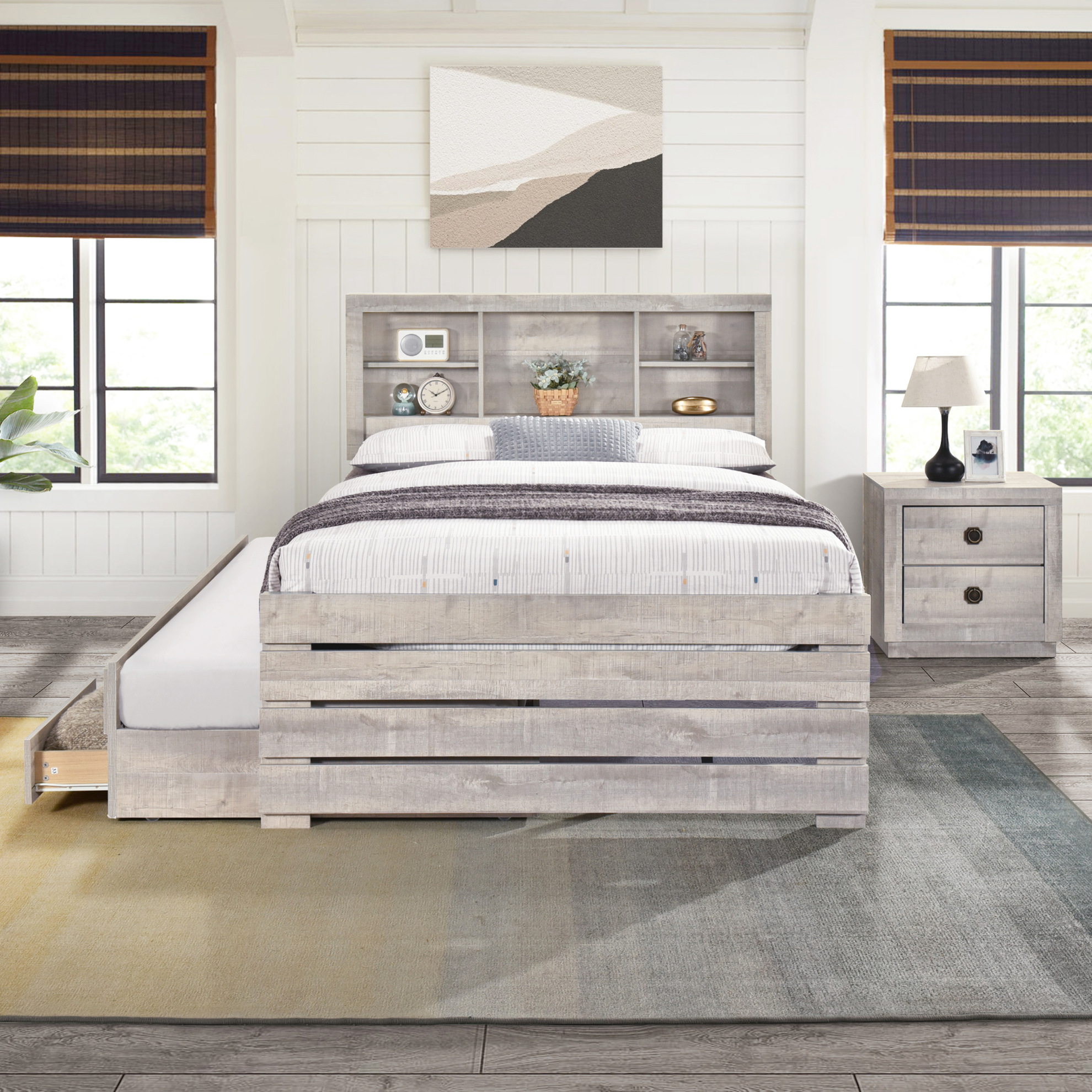 2 Pieces Bedroom Sets with Wood Grain, Farmhouse Style Twin Size ...