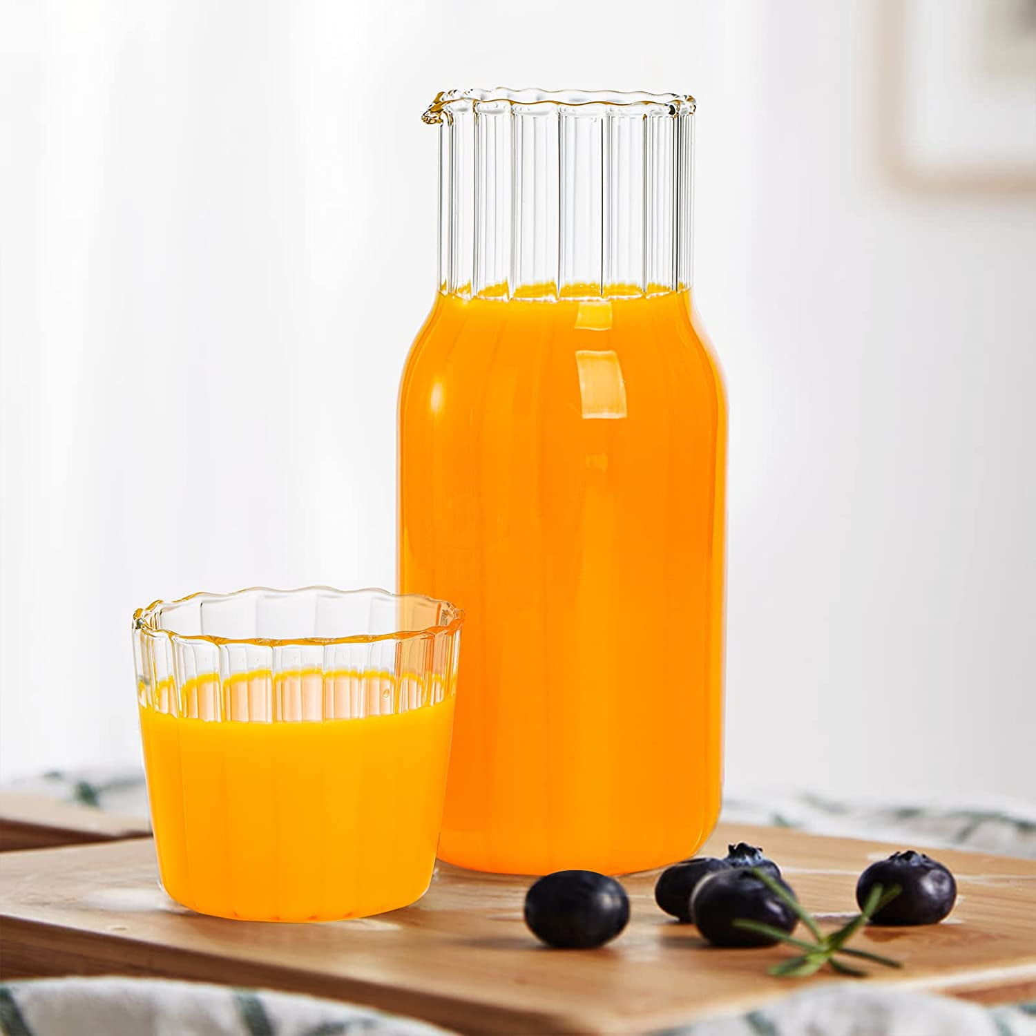 2 Pieces Bedside Water Carafe with Tumbler Glass, 18 Oz Nightstand ...