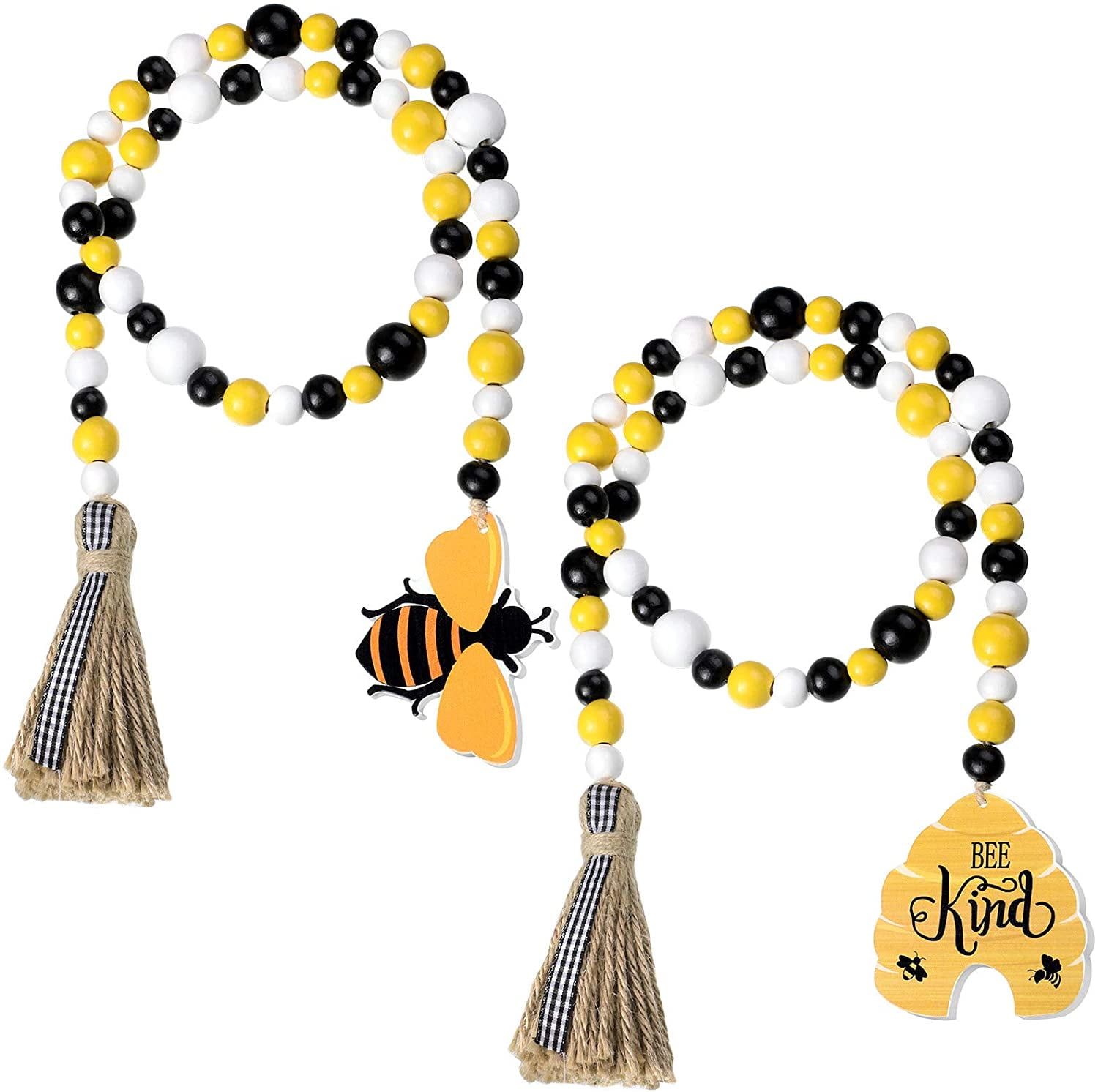 2 Pieces Bee Wood Bead Garland with Tassels, Honeycomb Wood Bead Spring ...