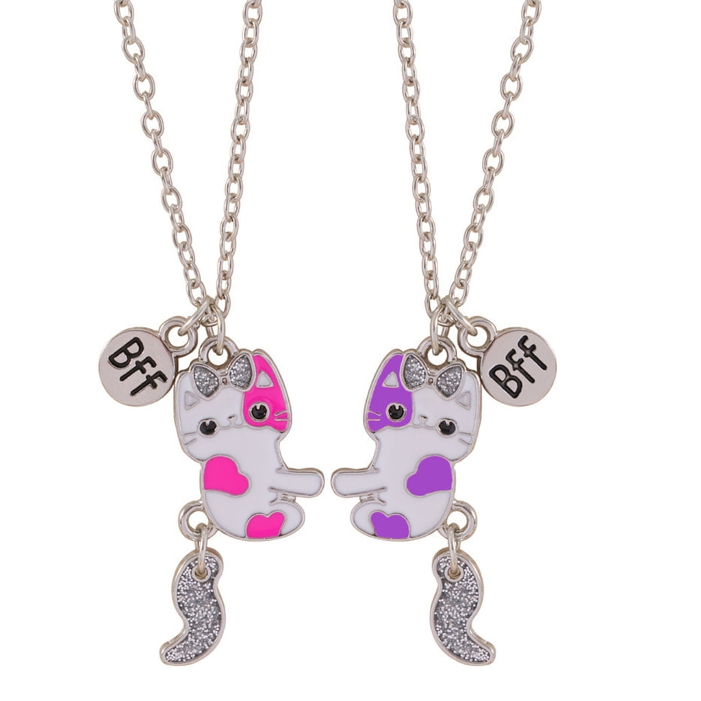 2 Pieces Best Friend Necklace Cute Cat Pendant Neckchain Good Friend ...