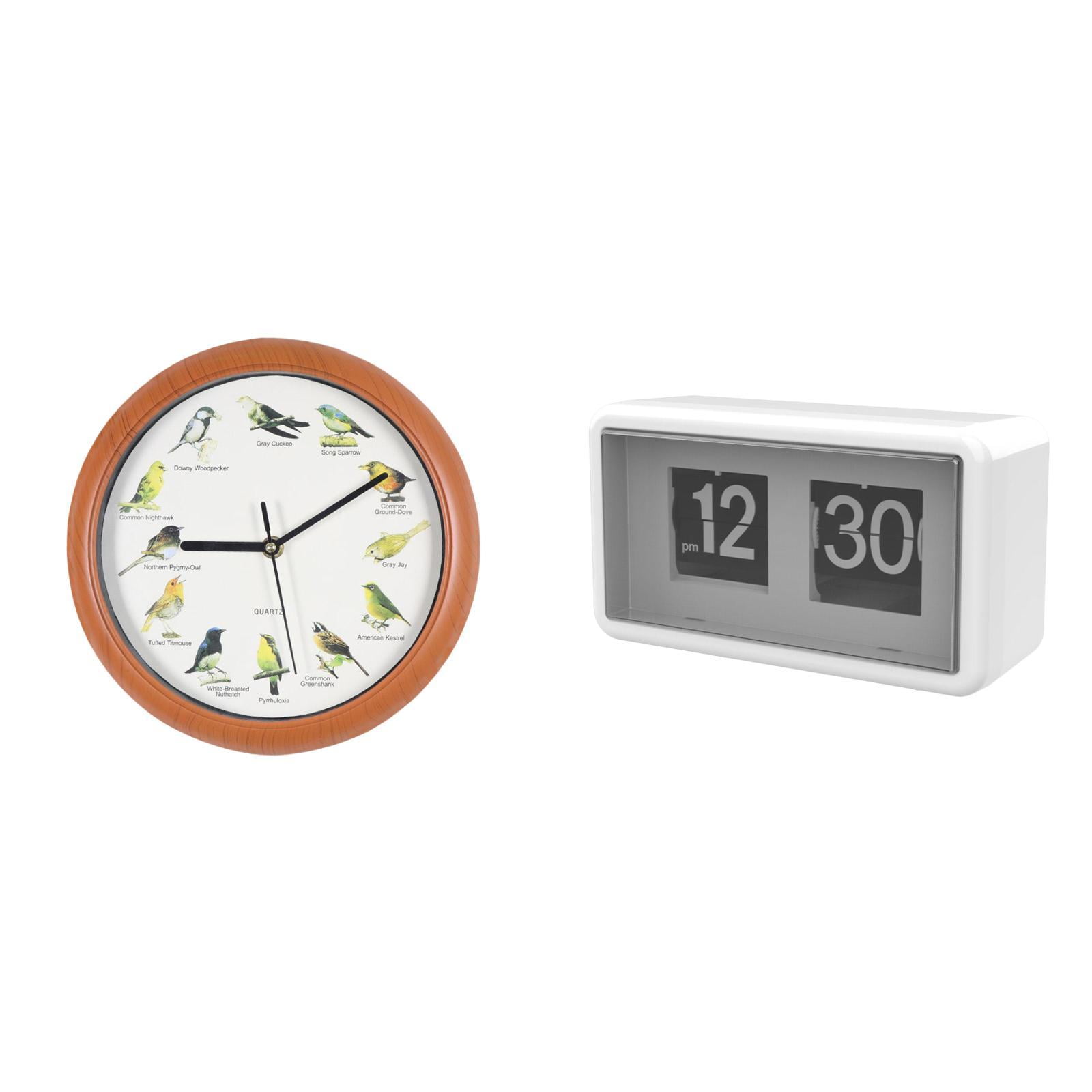 2 Pieces Bird Clock Wall Clock Flip Clock with Singing Bird Sounds for ...