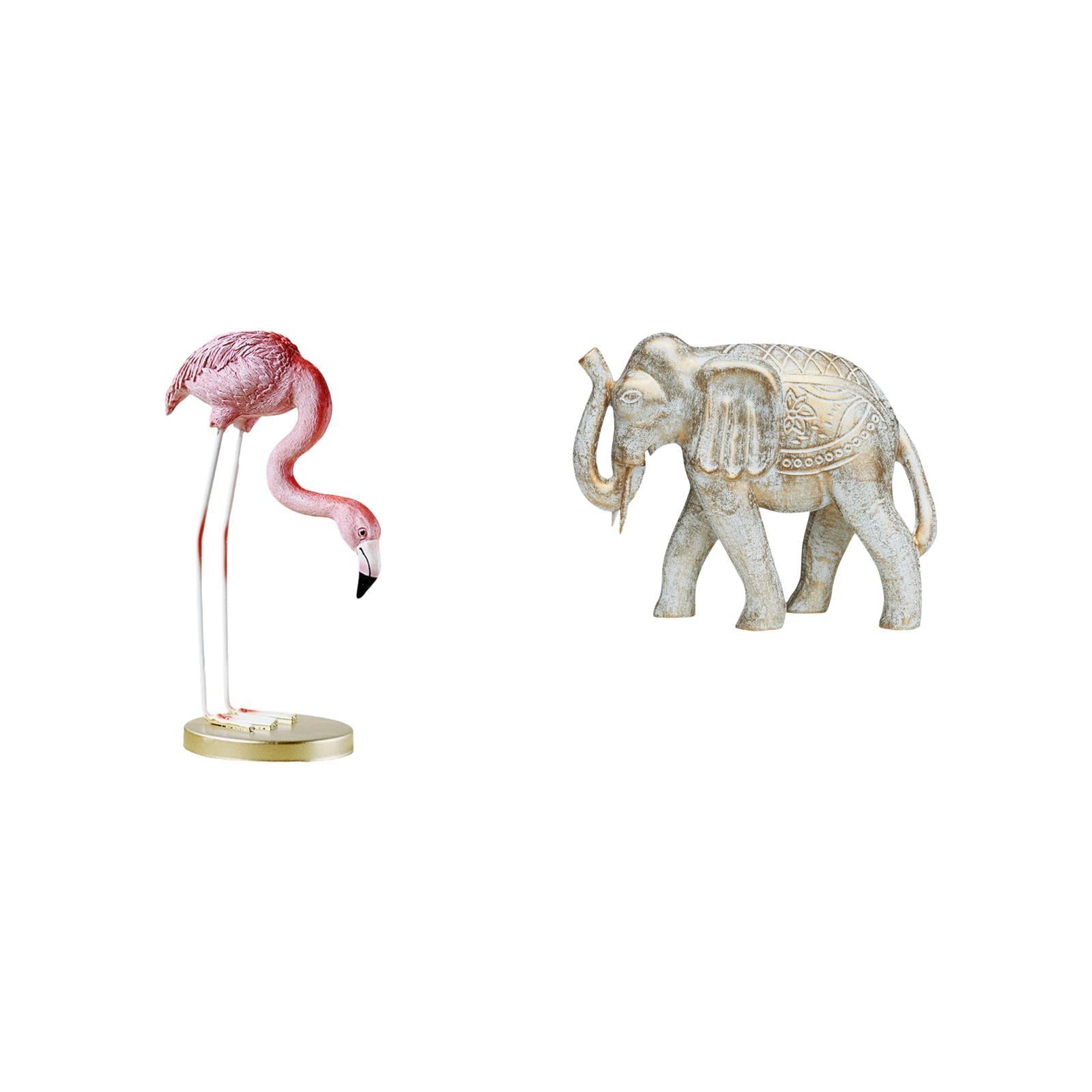 2 Pieces Bird Figurine Flamingo Resin Statue Elephant Sculpture Hand ...