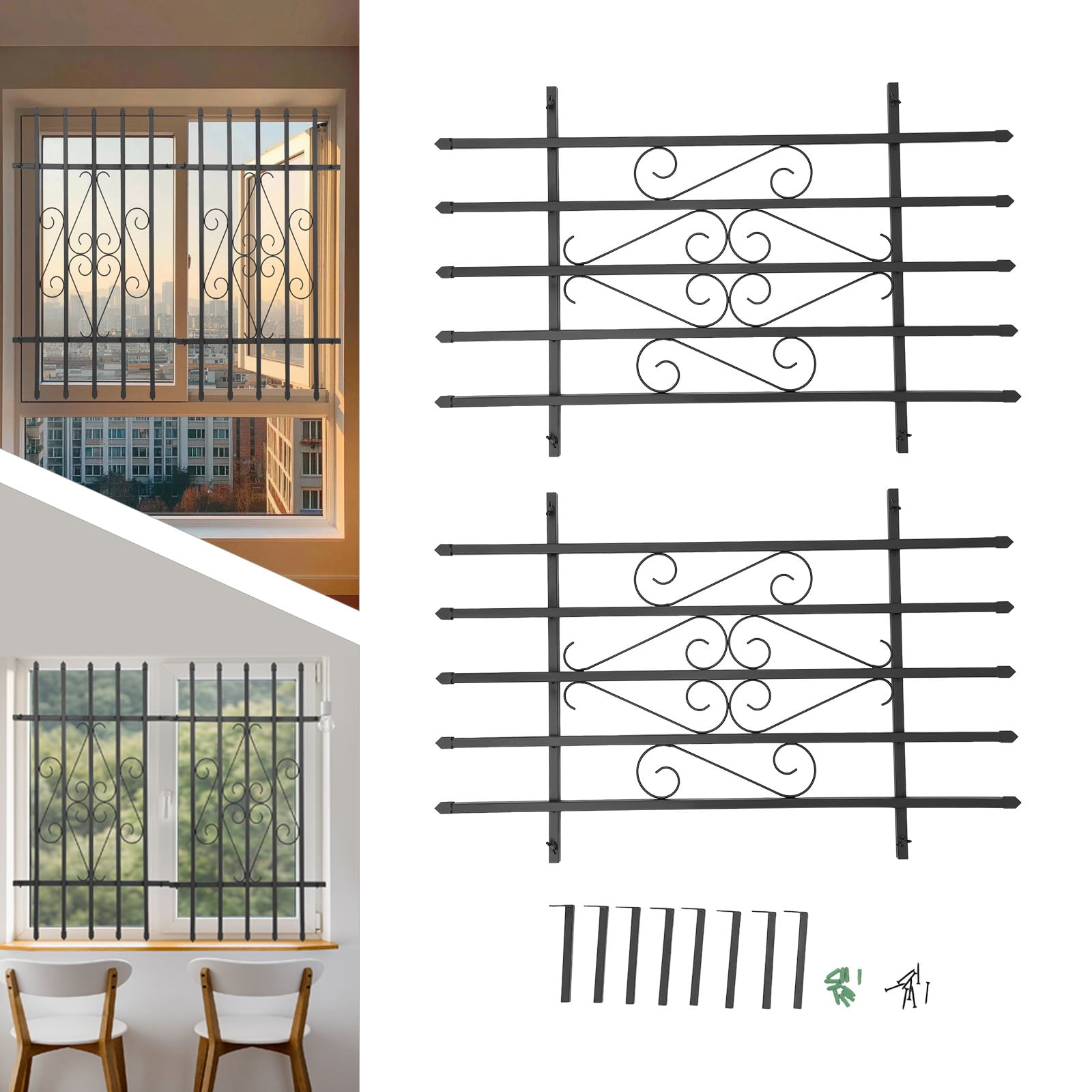 2 Pieces Black Window Bar Guard Rectangular Window Security Bars Sturdy ...