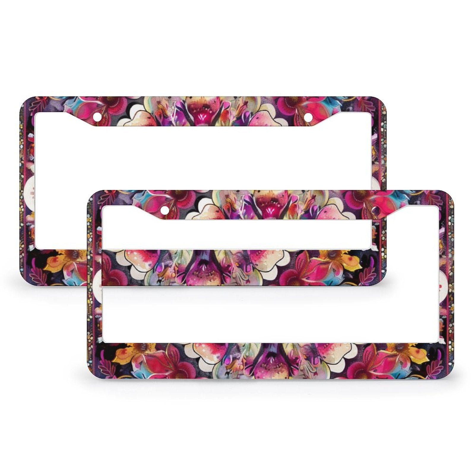 2 Pieces Bohemian Mandala Floral Flowers Print License Plate Frame ...
