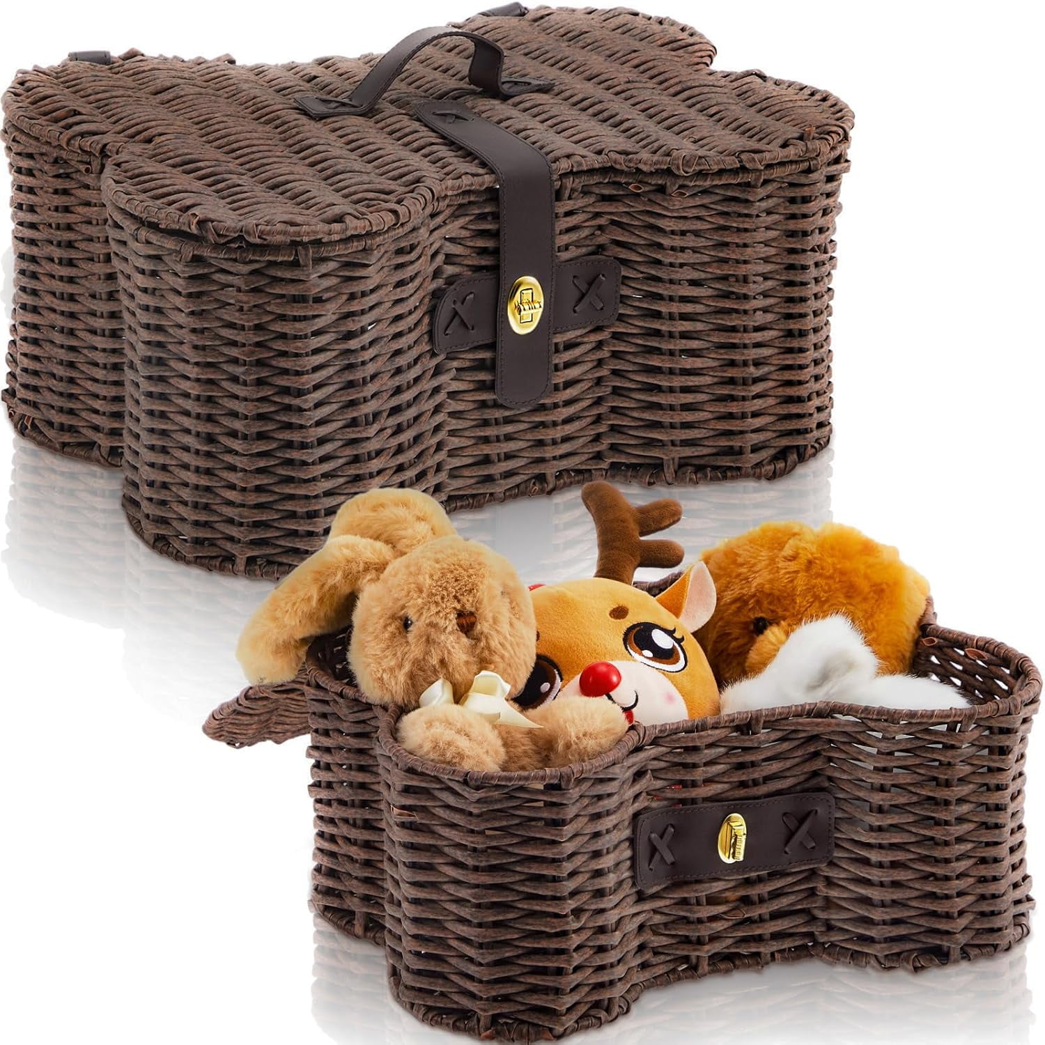 2 Pieces Bone Shaped Basket for Dog Wicker Dog Toy Basket with Lid ...