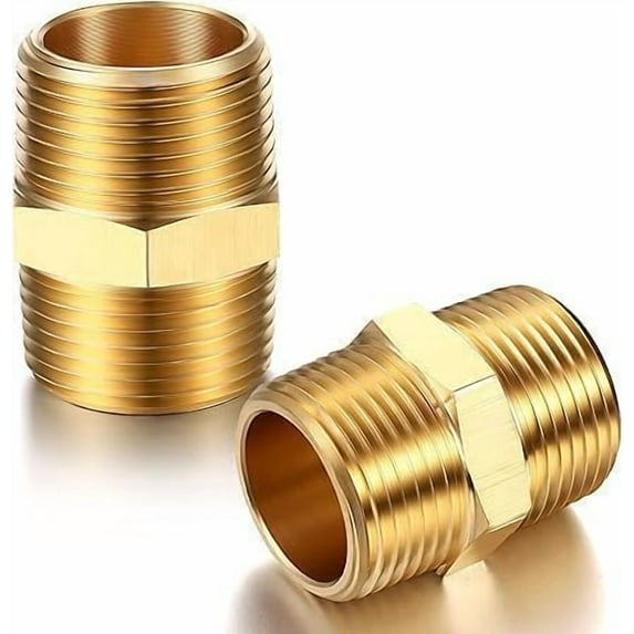 2 Pieces Brass Pipe Fitting 3/4 x 3/4 Inch NPT Brass Hex Nipple Male ...