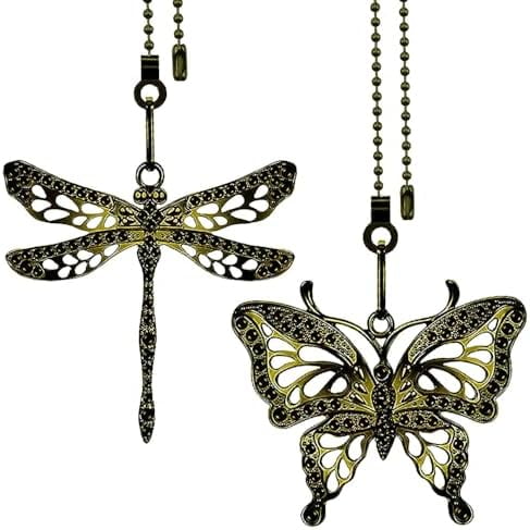 2 Pieces Bronze Ceiling Fan Pull Chains,12 Inch Dragonfly and Butterfly ...