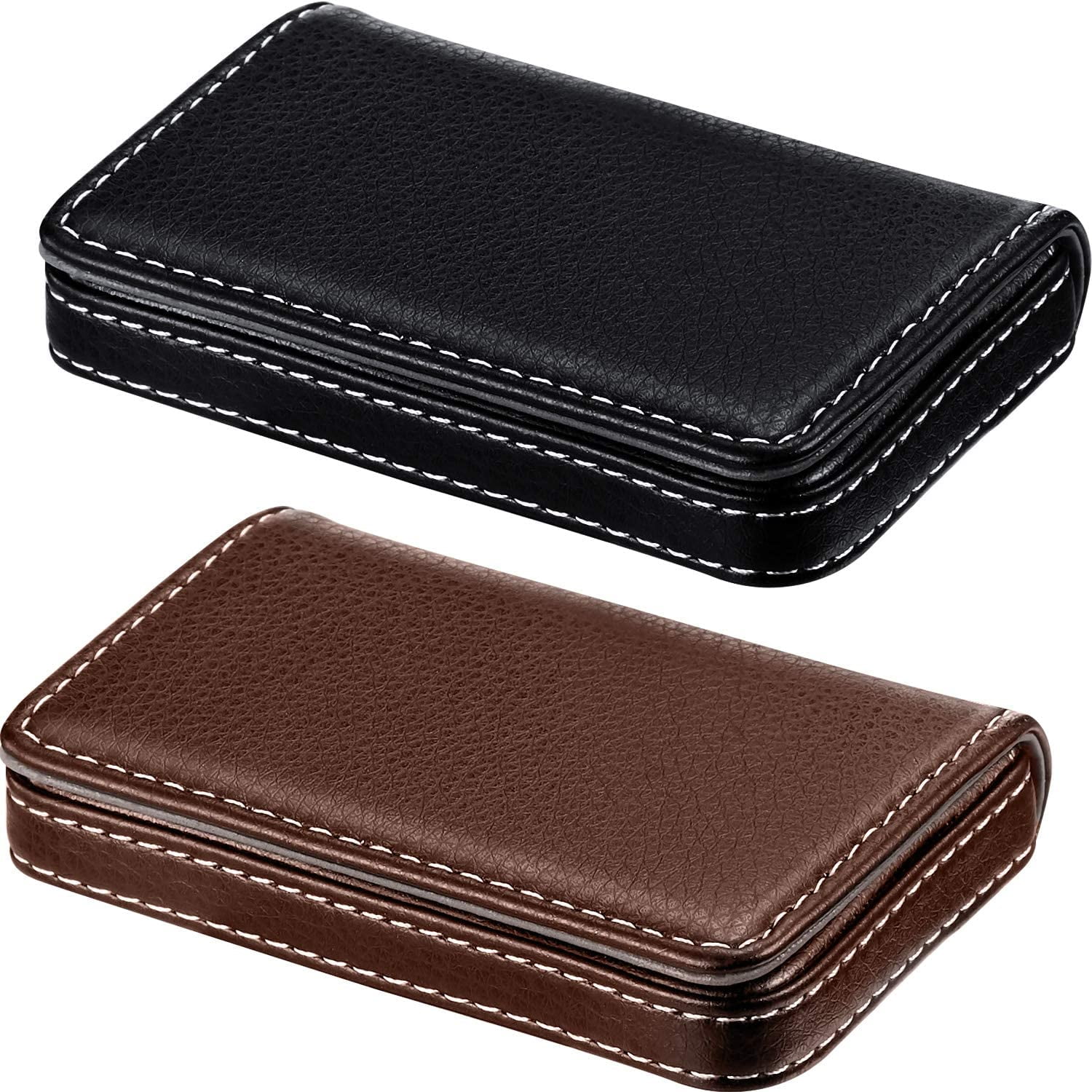 2 Pieces Business Card Holder, PU Leather Business Card Case Pocket ...