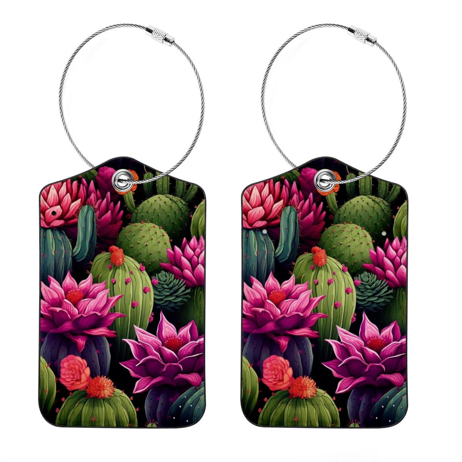 2 Pieces Cactus Luggage Tags with Full Back Privacy Cover /Steel Loops ...