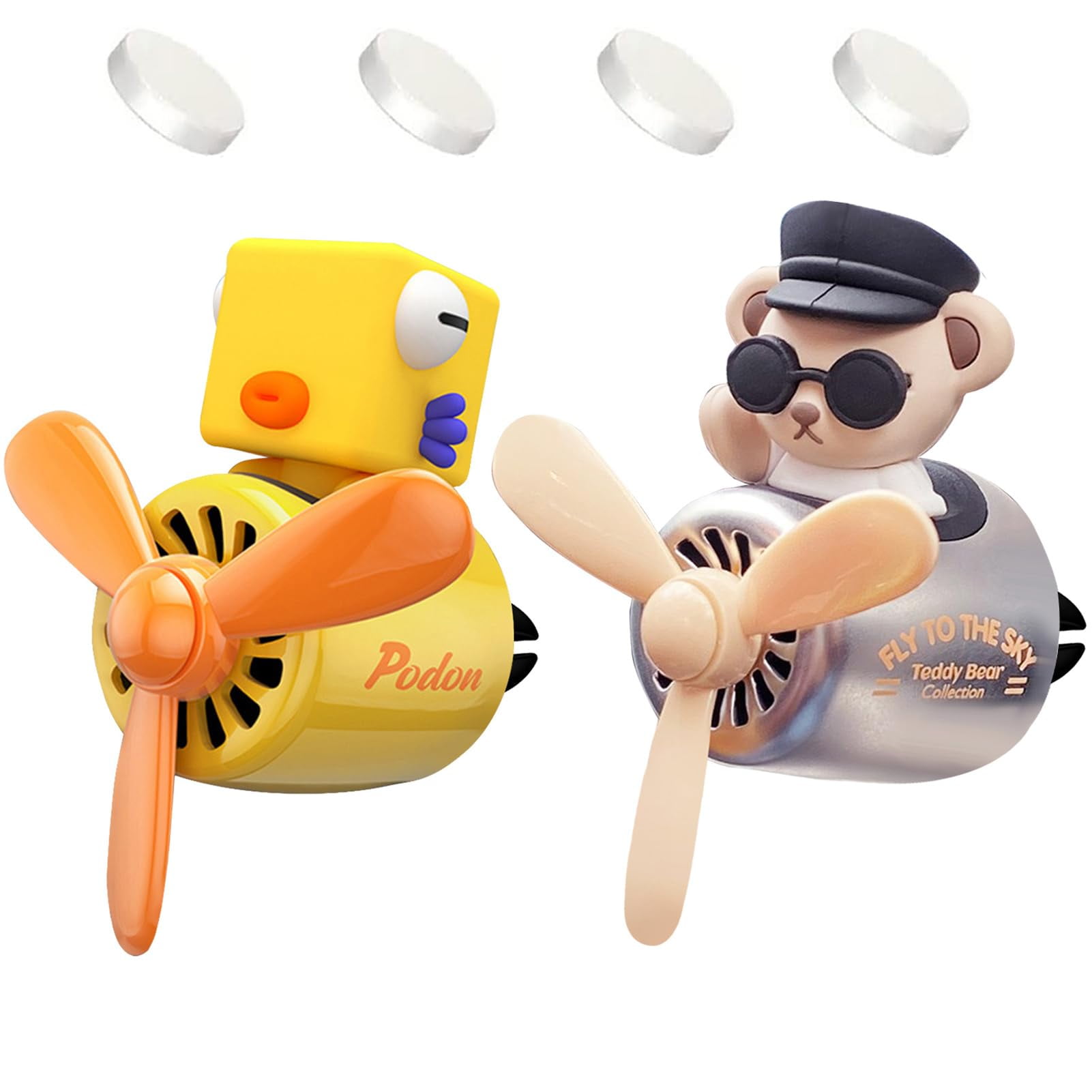 2 Pieces Car Air Fresheners, Cute Bear Pilot Car Diffuser, Propeller Air Outlet Vent Fresheners ...