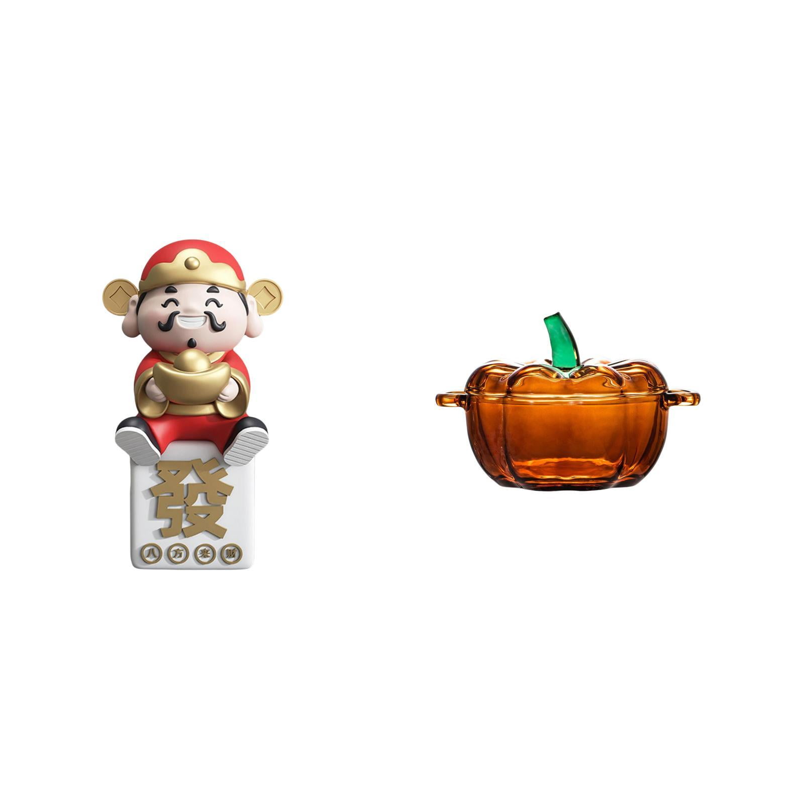 2 Pieces Cartoon God of Fortune Figurine Candy Dish Glass Candy Jar ...