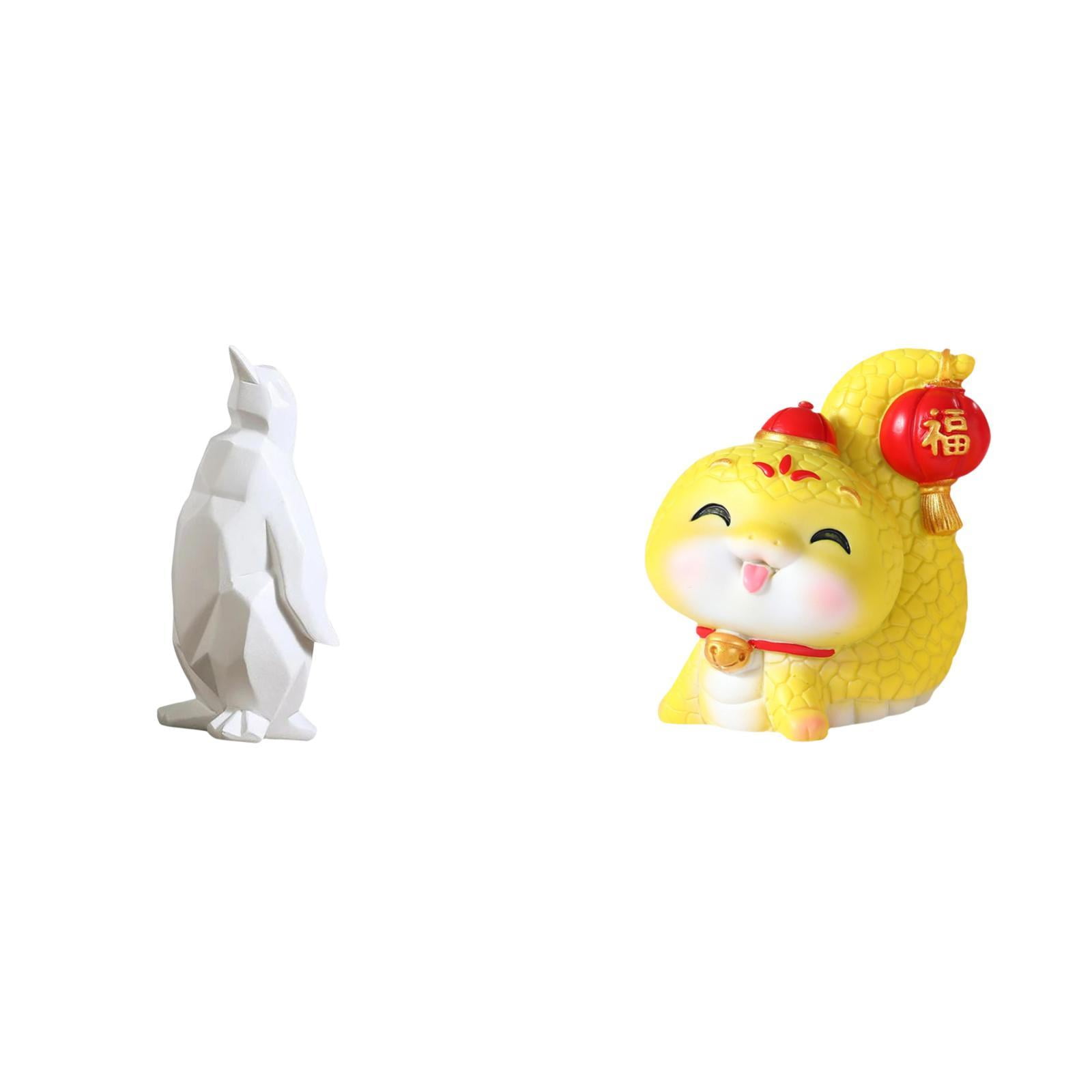 2 Pieces Cartoon Snake Statue Penguin Sculpture Resin Craft Modern ...