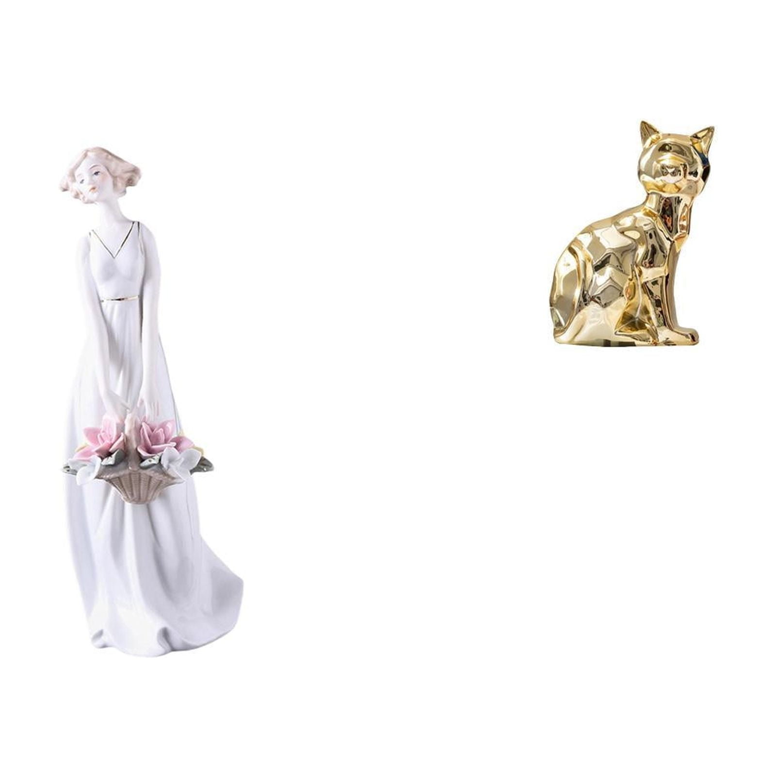2 Pieces Cat Girl Statue Ornament Creative Ceramic Design for Bedroom ...