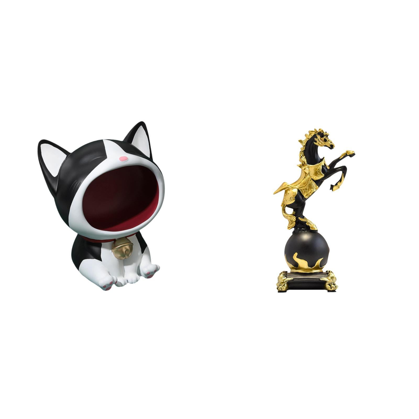 2 Pieces Cat Horse Statue Figurine Resin Material Entrance Key Bowl for ...