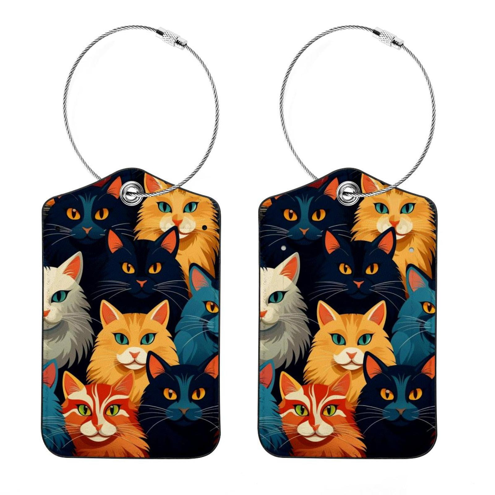 2 Pieces Cat Luggage Tags, Privacy Cover ID Label with Loop and Address ...