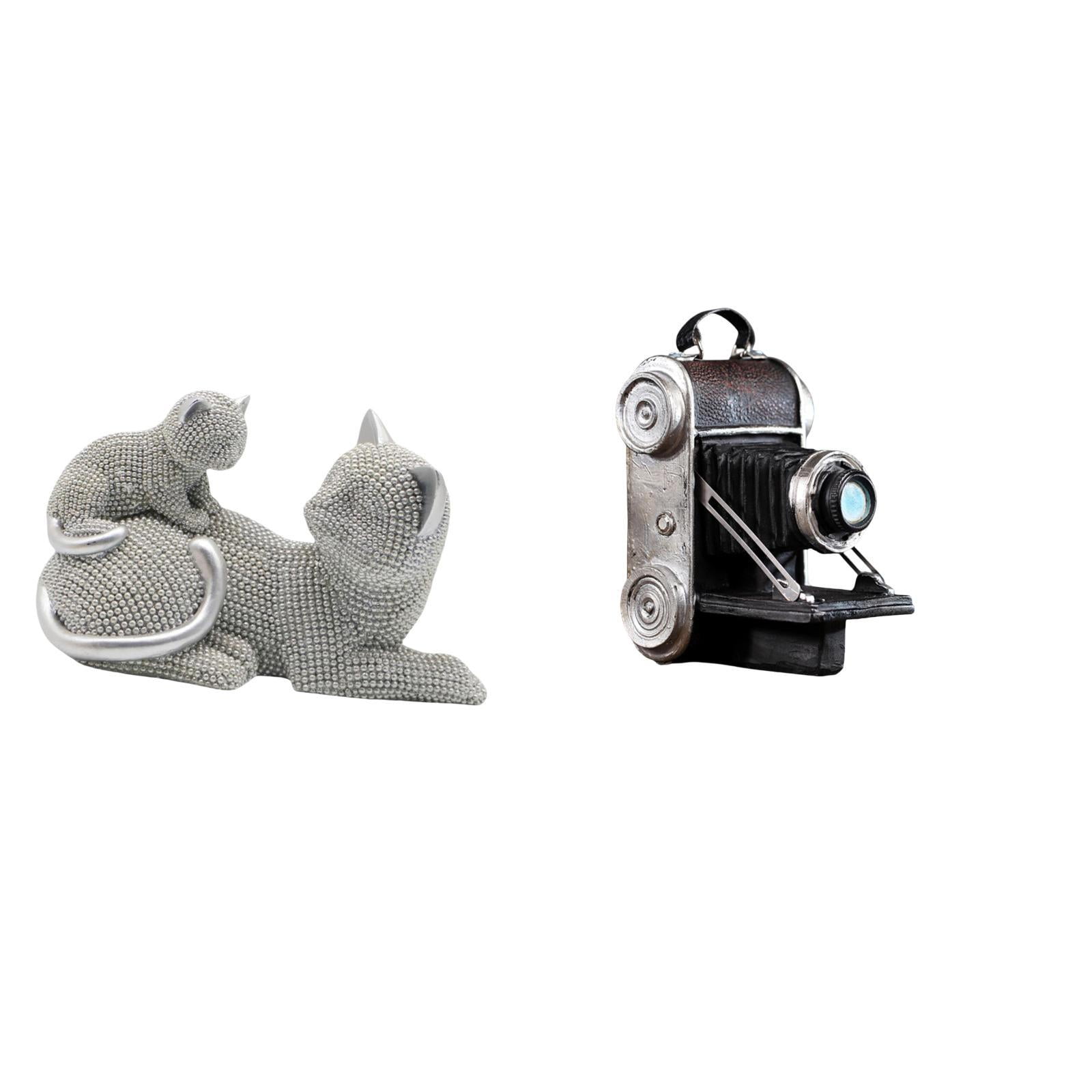 2 Pieces Cat Statue Camera Figurine Desktop Resin Ornament Artistic ...