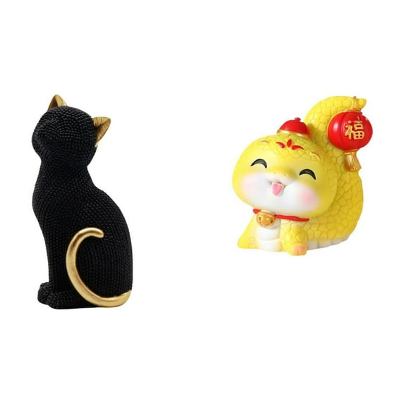 2 Pieces Cat Statue Cartoon Snake Decorative Figurine Resin Material ...