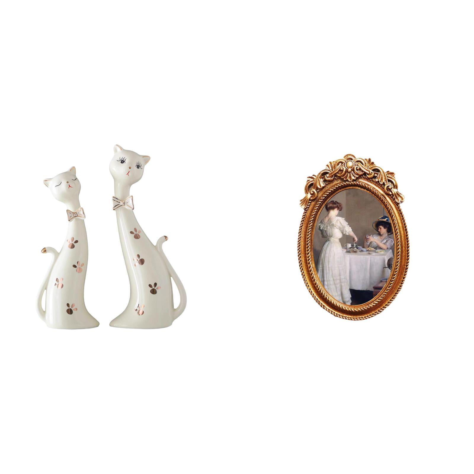 2 Pieces Cat Statue Cat Figurine Funny Cat Couple Sculpture Ceramic ...