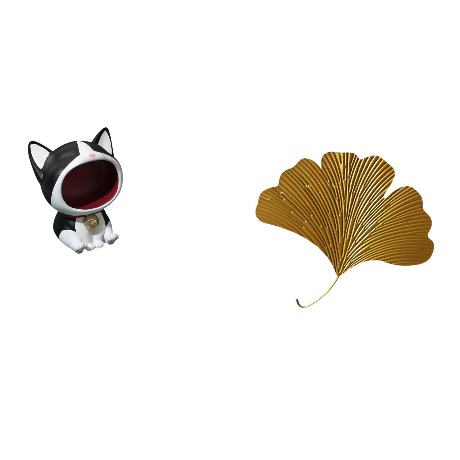 2 Pieces Cat Statue Key Bowl Leaf Wall Sculpture Wrought Iron Material ...