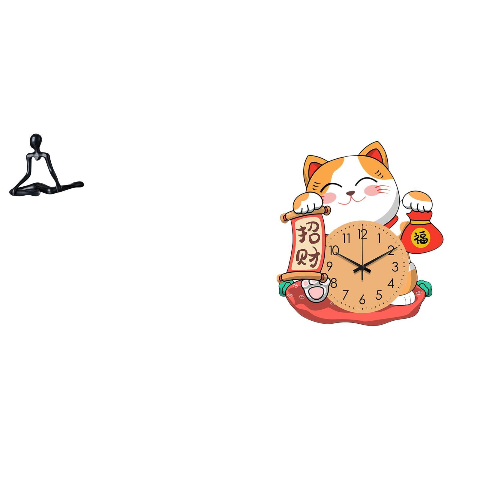 2 Pieces Cat Wall Clock Desktop Figurine Thinker Abstract Sculpture PP ...