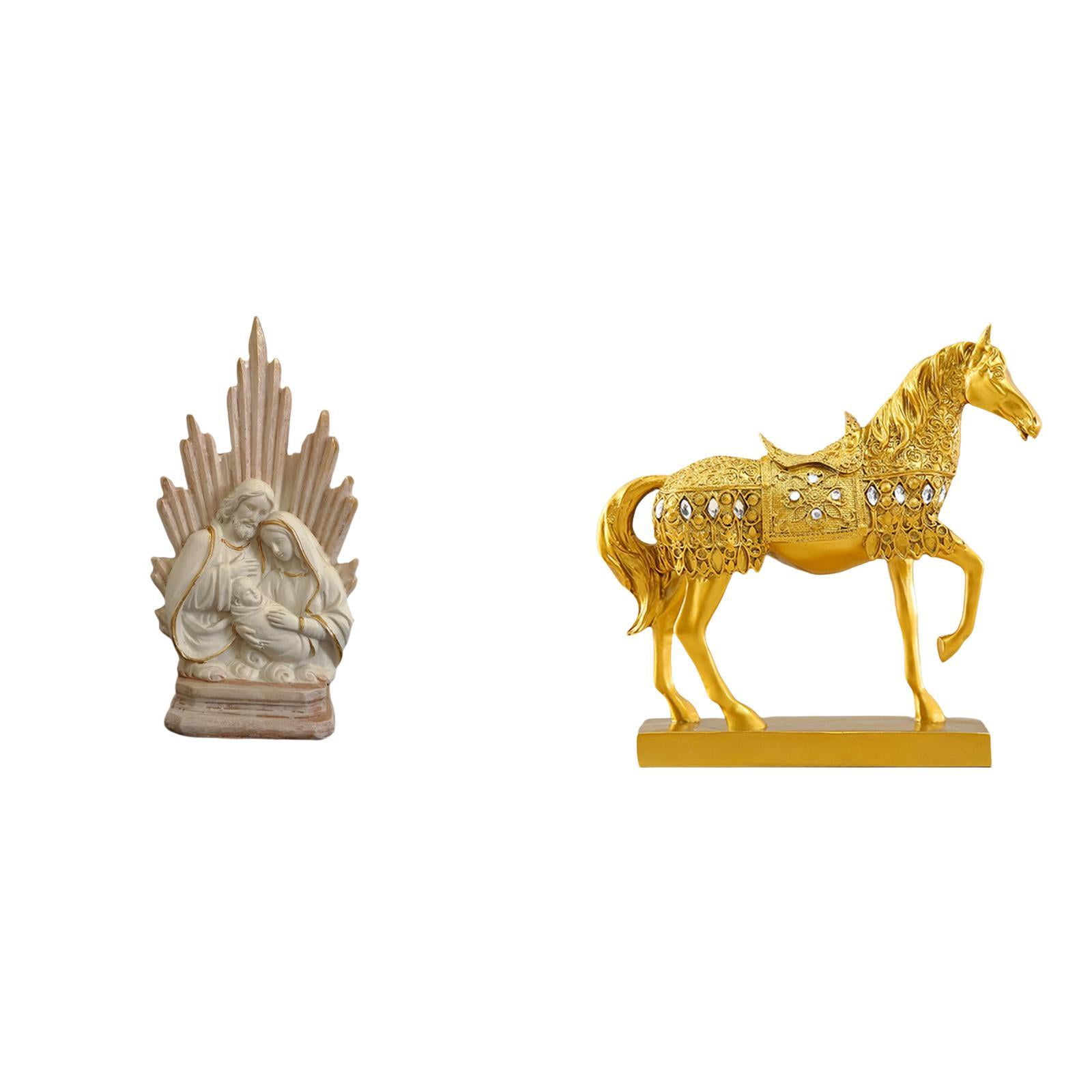 2 Pieces Catholic Statue Horse Figurine Animal Sculpture Resin Material ...