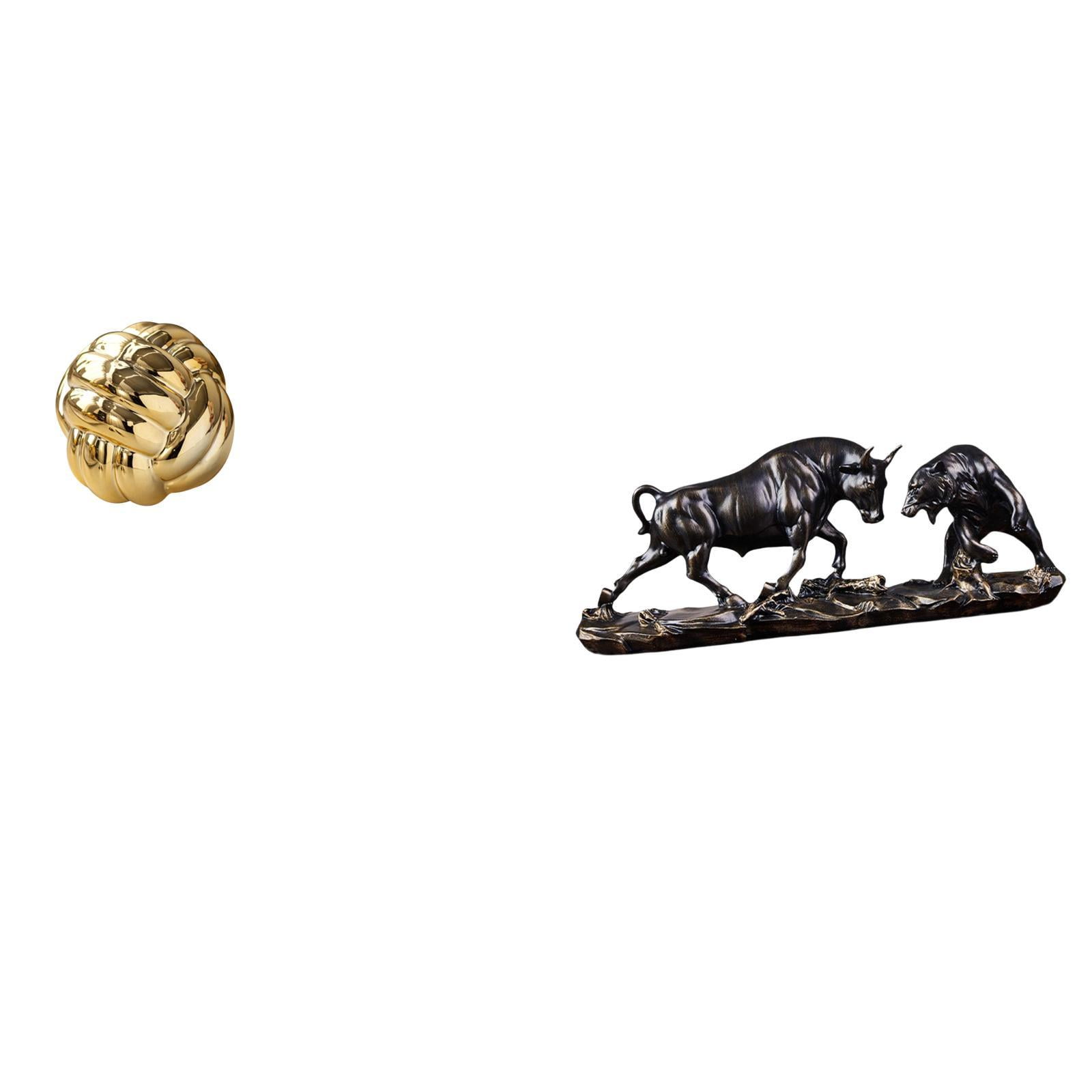2 Pieces Ceramic Figurine Yarn Ball Ornament Bull Bear Statue Modern ...