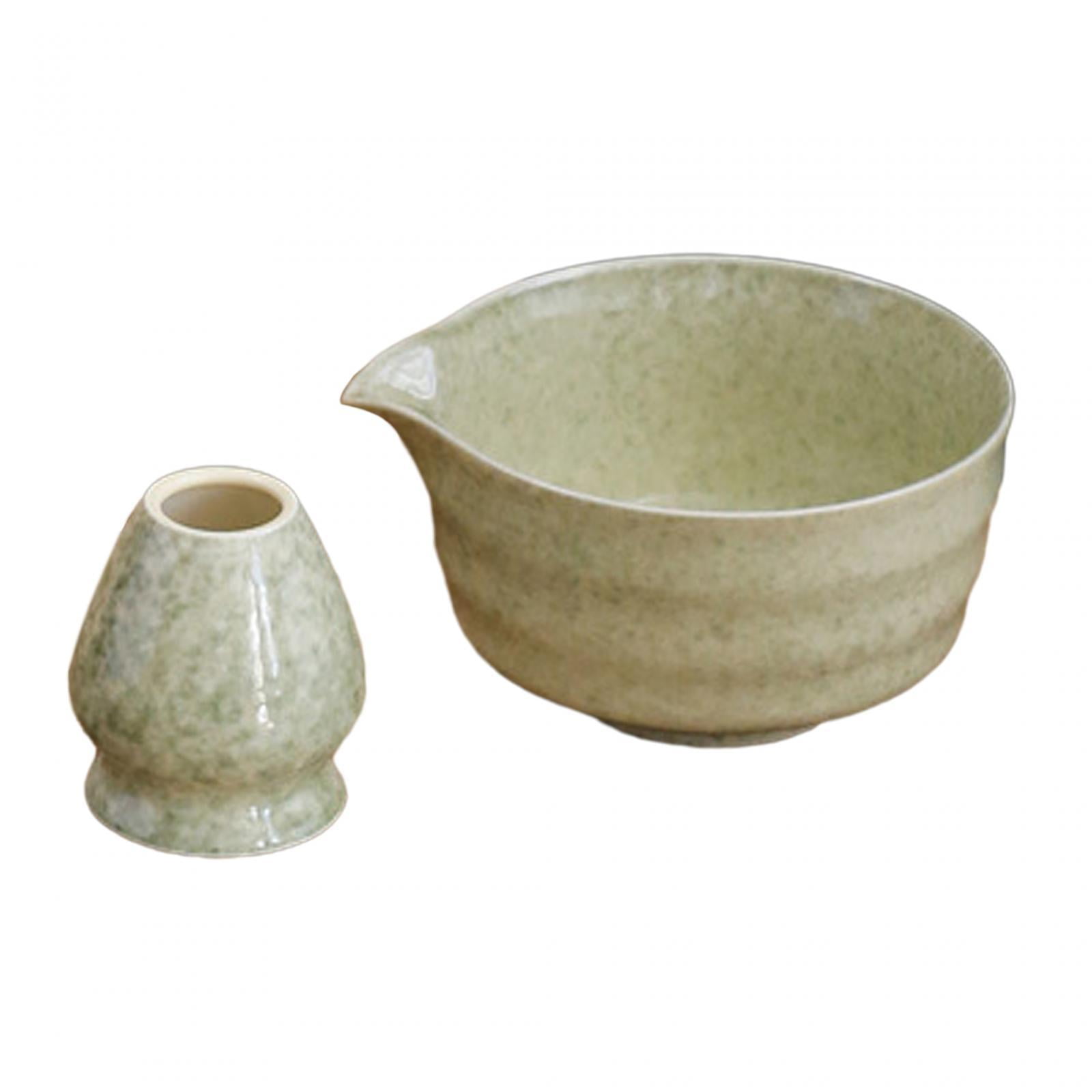 2 Pieces Ceramic Matcha Bowl Tea Bowl with Pouring Spout, Whisk Holder ...