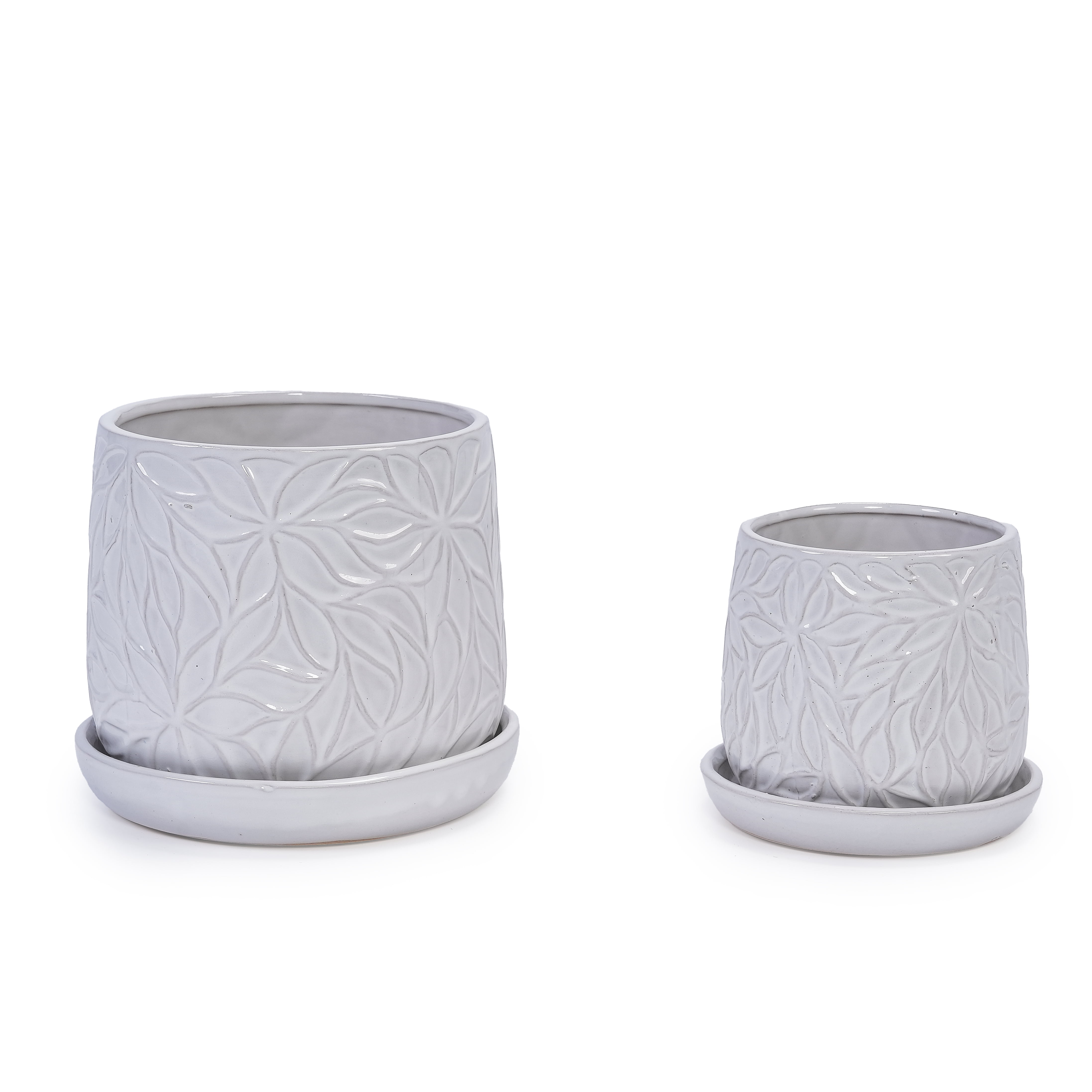 2 Pieces Ceramic Planter Pot, Modern Indoor Outdoor Flowerpot, Gloss ...