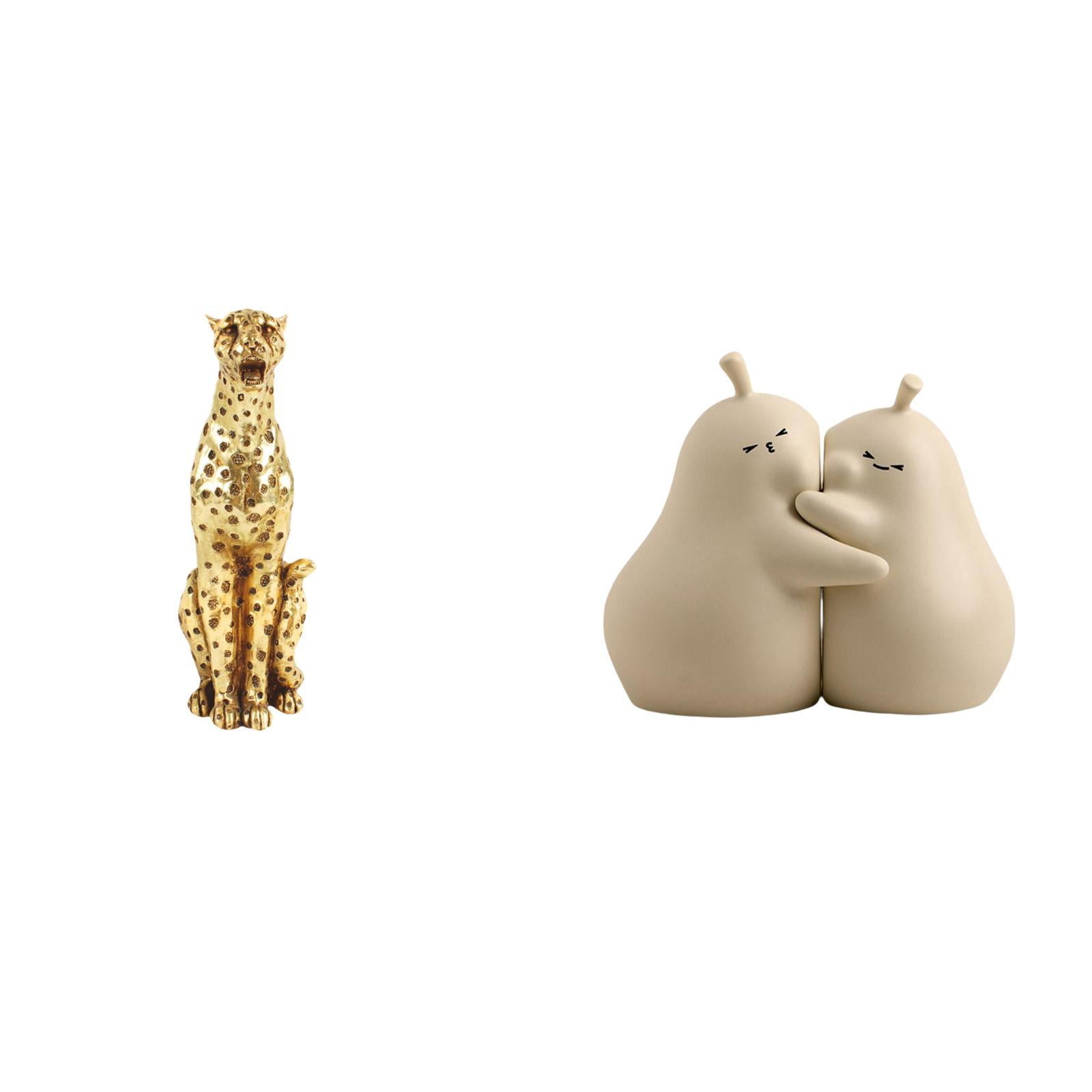 2 Pieces Cheetah Figurine Bookend Sculpture Gold Resin Material ...