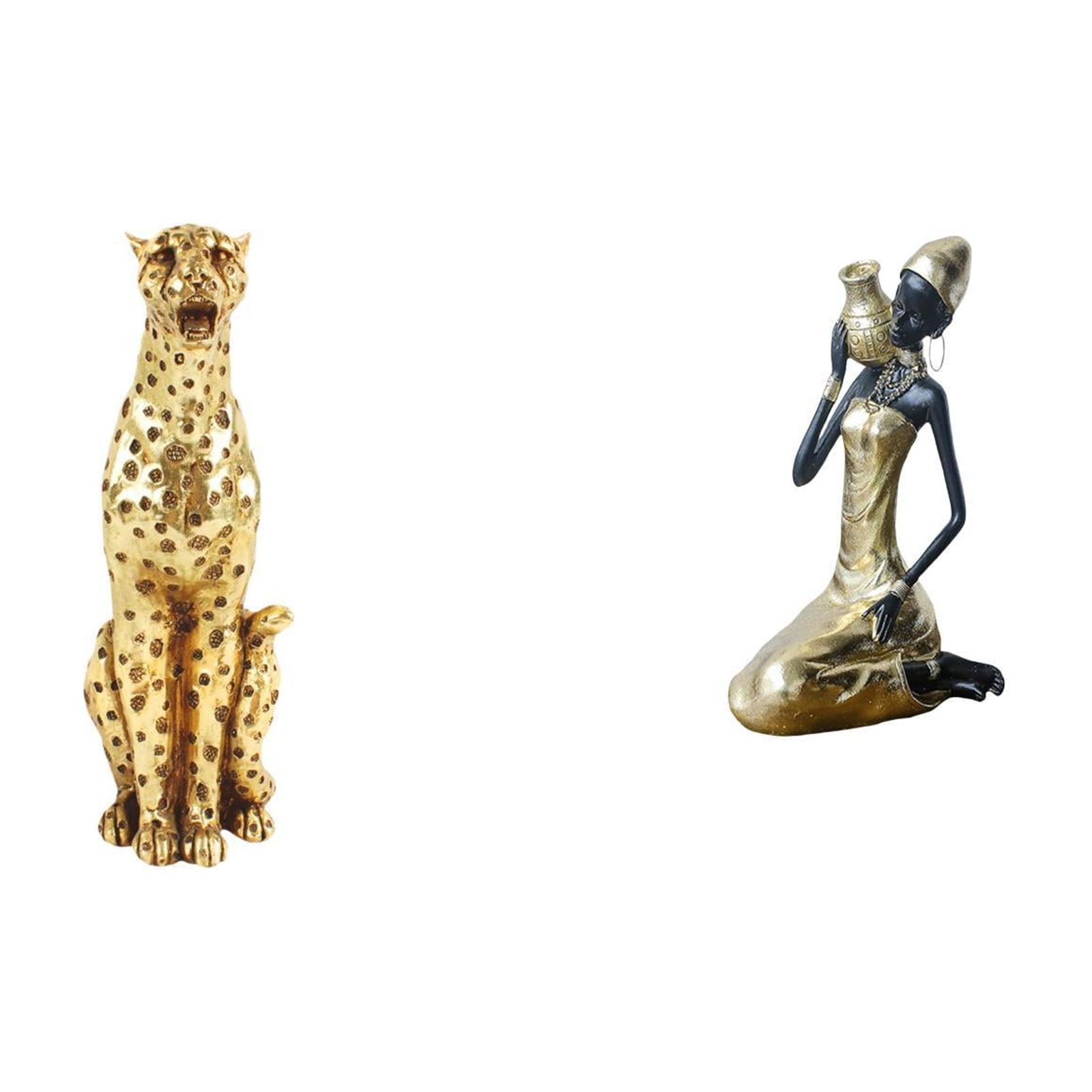 2 Pieces Cheetah Figurine Lady Statue African Art Culture Resin Eco ...