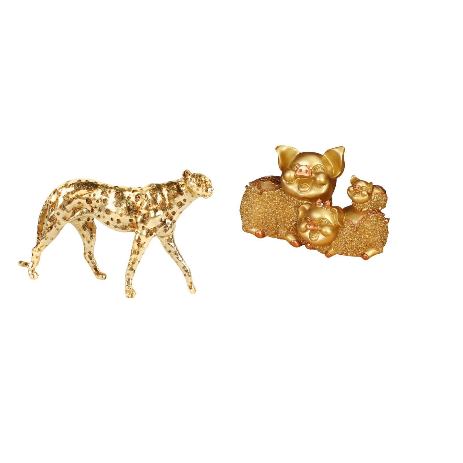 2 Pieces Cheetah Statue Pig Figurine Tabletop Ornament Resin Build for ...