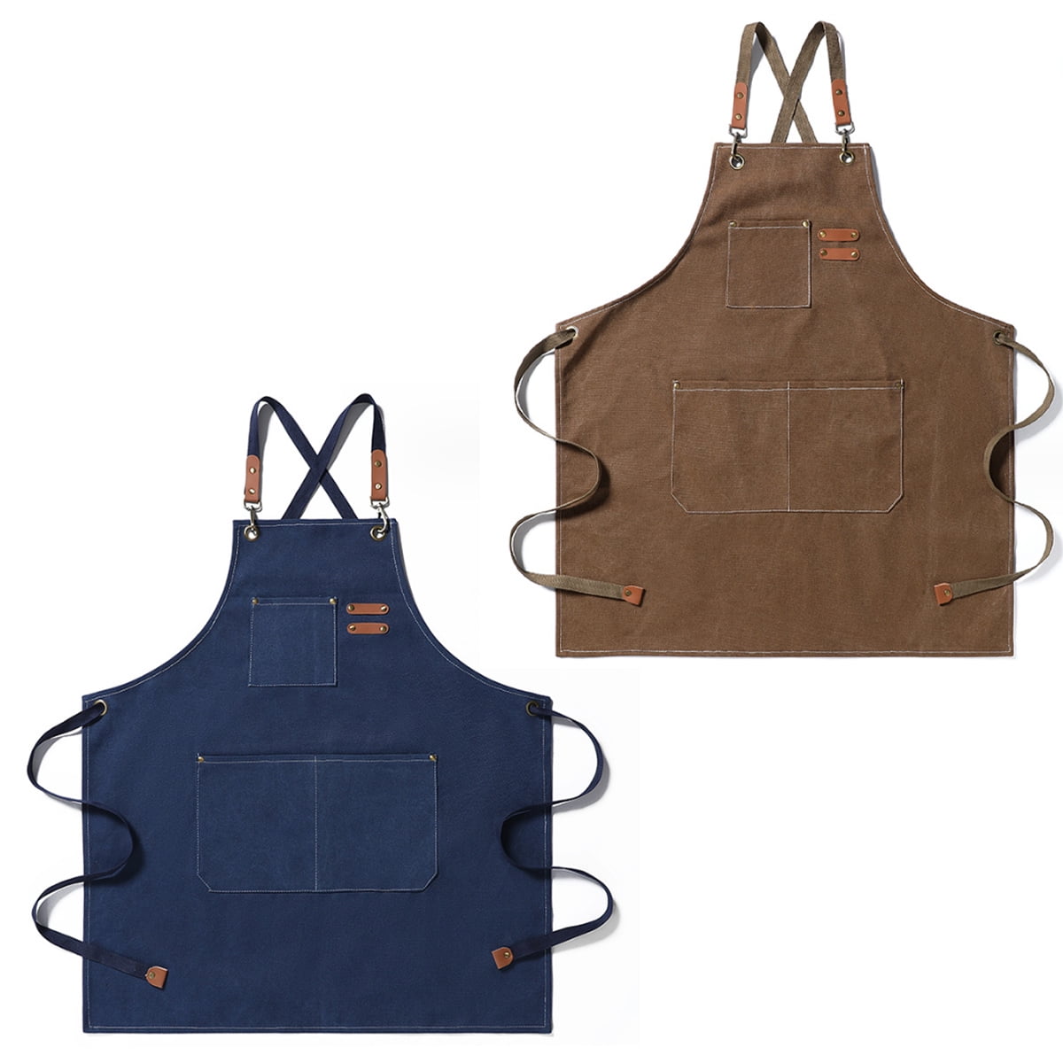 2 Pieces Chef Apron for Men Women Cross Back Adjustable Canvas Work ...