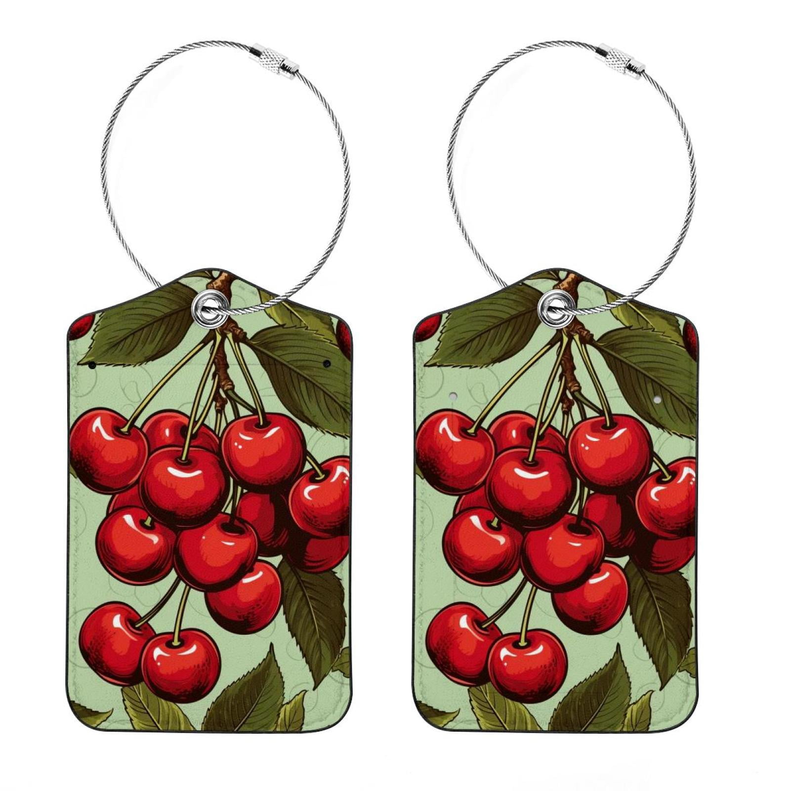 2 Pieces Cherry Luggage Tags with Full Back Privacy Cover /Steel Loops ...