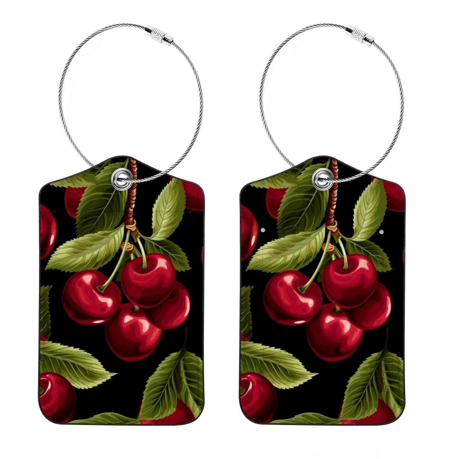 2 Pieces Cherry Luggage Tags with Full Back Privacy Cover /Steel Loops ...