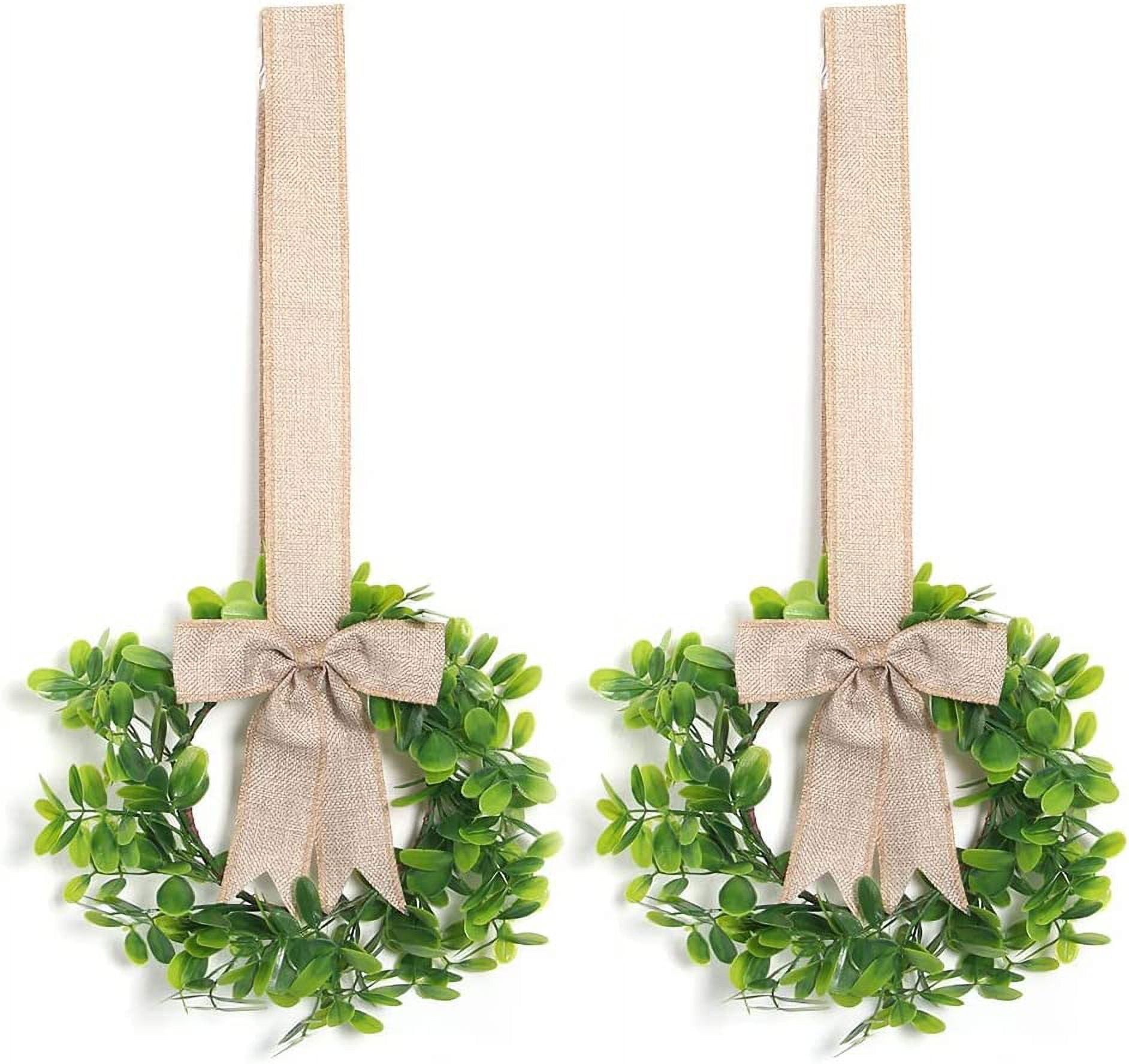 2 Pieces Christmas Cabinet Wreaths Wreaths with Ribbon Buffalo Plaid ...