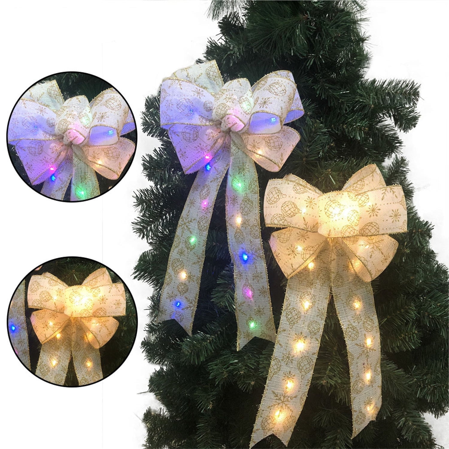 2 Pieces Christmas Tree Bow,Christmas LED Wreath Bow,LED Ribbon Bows ...
