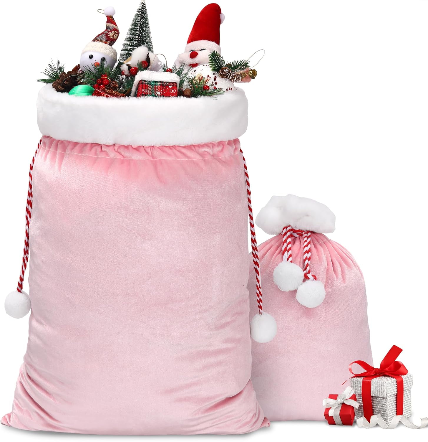 2 Pieces Christmas Velvet Santa Bags with Drawstring in 2 Size Large ...