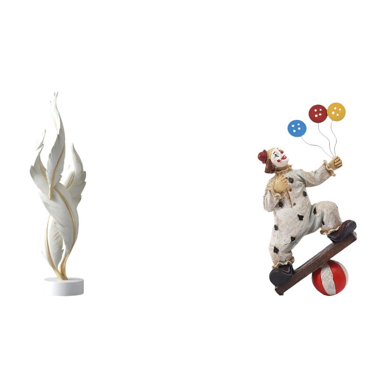 2 Pieces Clown Statue Feather Sculpture Table Ornament Resin Craft ...