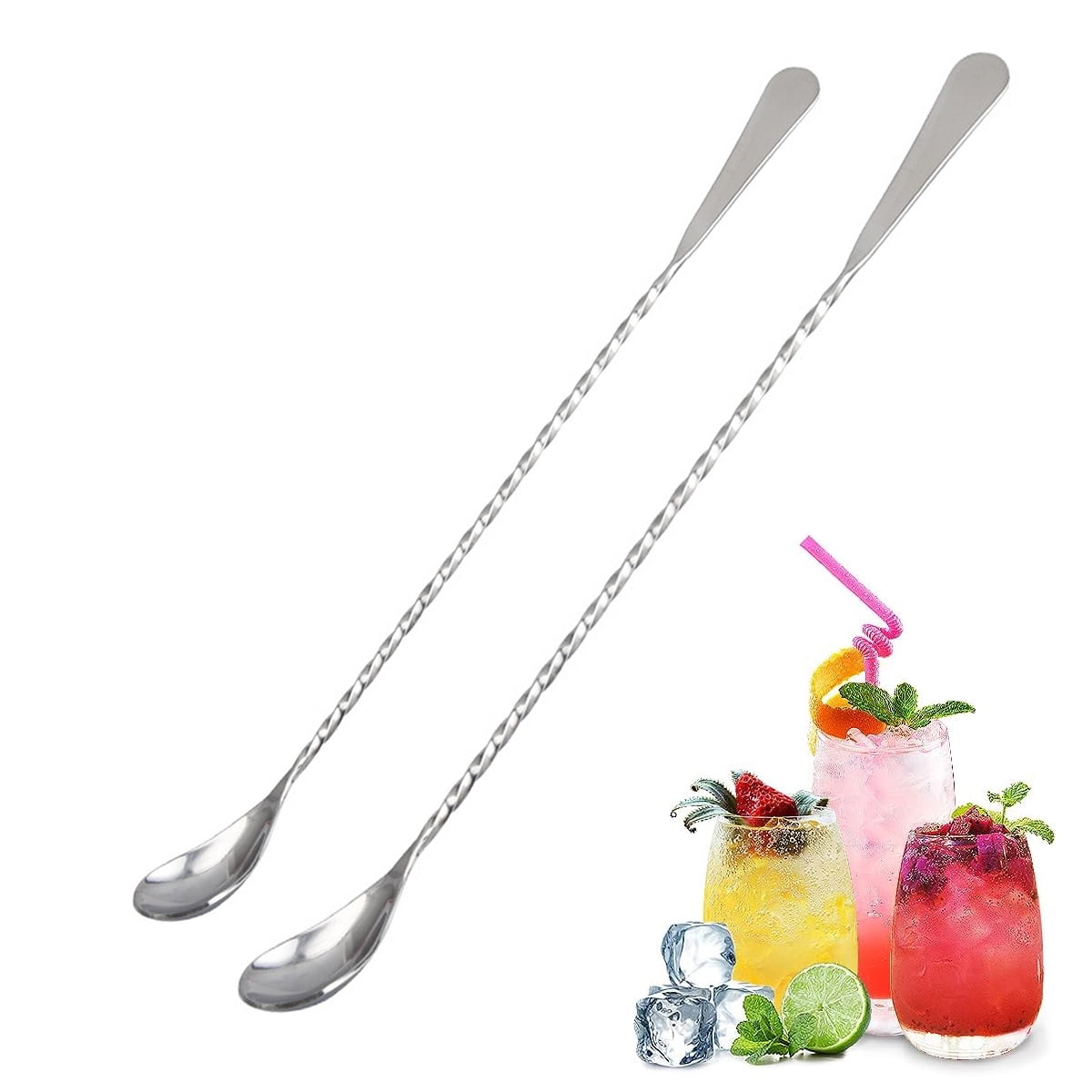 2 Pieces Cocktail Mixing Glass Bar Spoon - Long Handle Stainless Steel ...