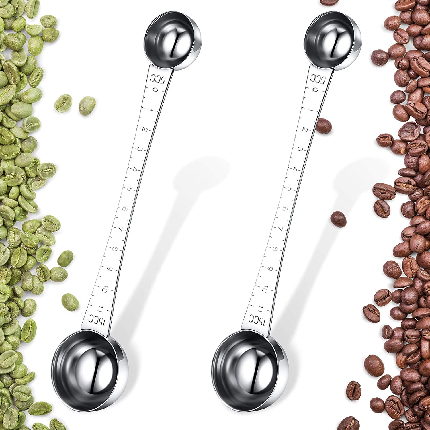 2 Pieces Coffee Scoops with Mark, 1 Tablespoon and 1 Teaspoon Stainless Steel Coffee Measuring ...