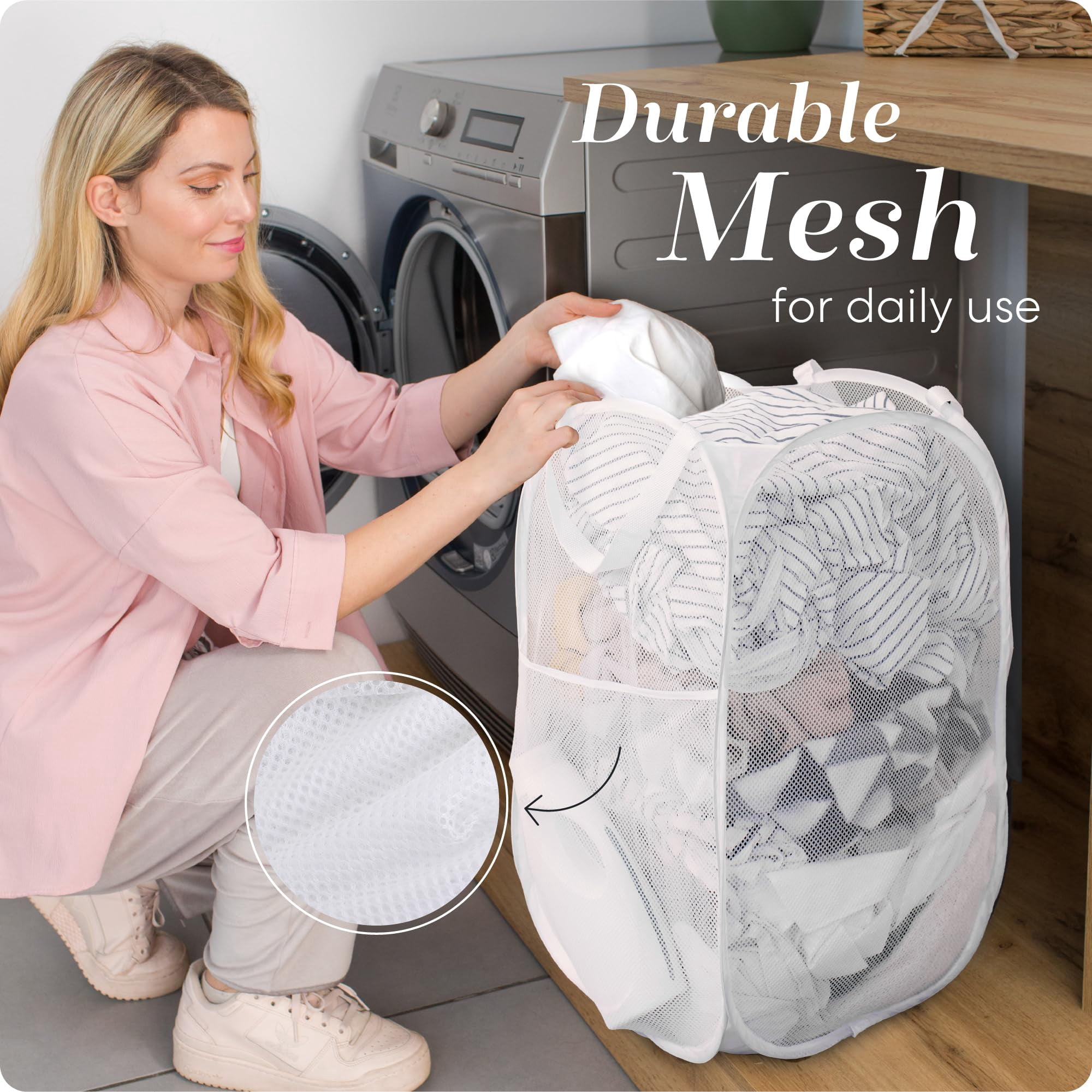 2 Pieces Collapsible Mesh Pop Up Laundry Baskets with Wide Opening and ...