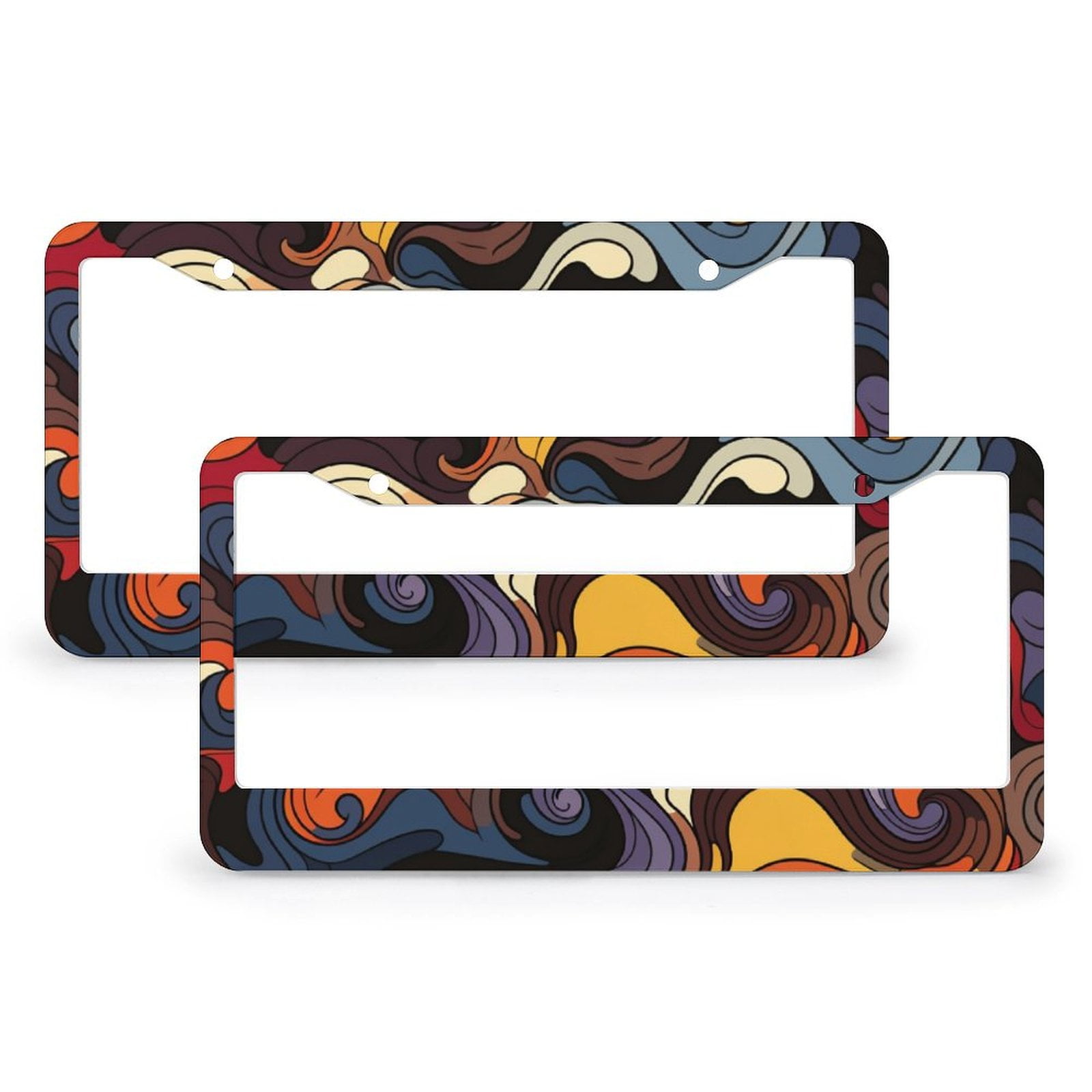 2 Pieces Colorful Abstract Pattern Blue Yellow Grey License Plate ...