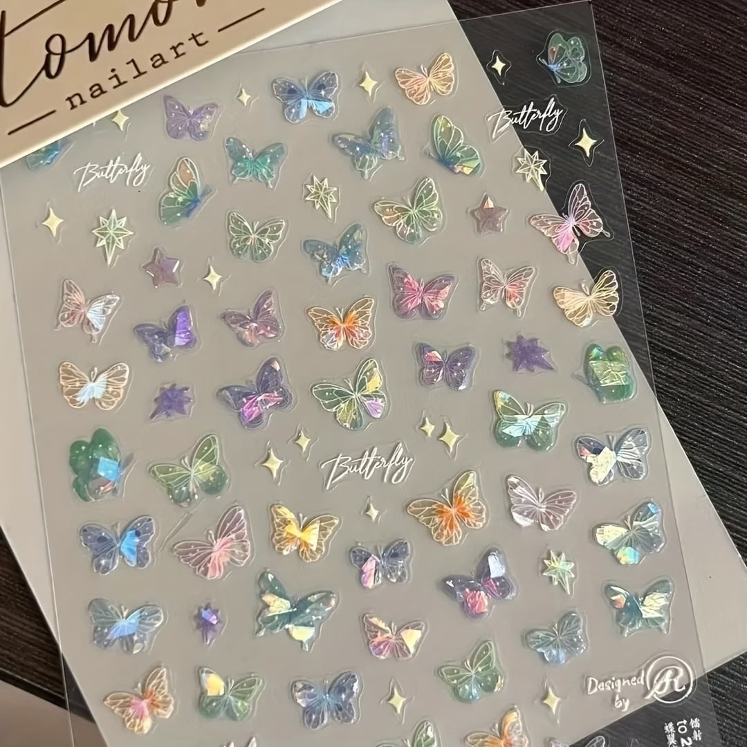 2 Pieces Colorful Butterfly Wing Nail Art Stickers - Advanced Flat Nail ...