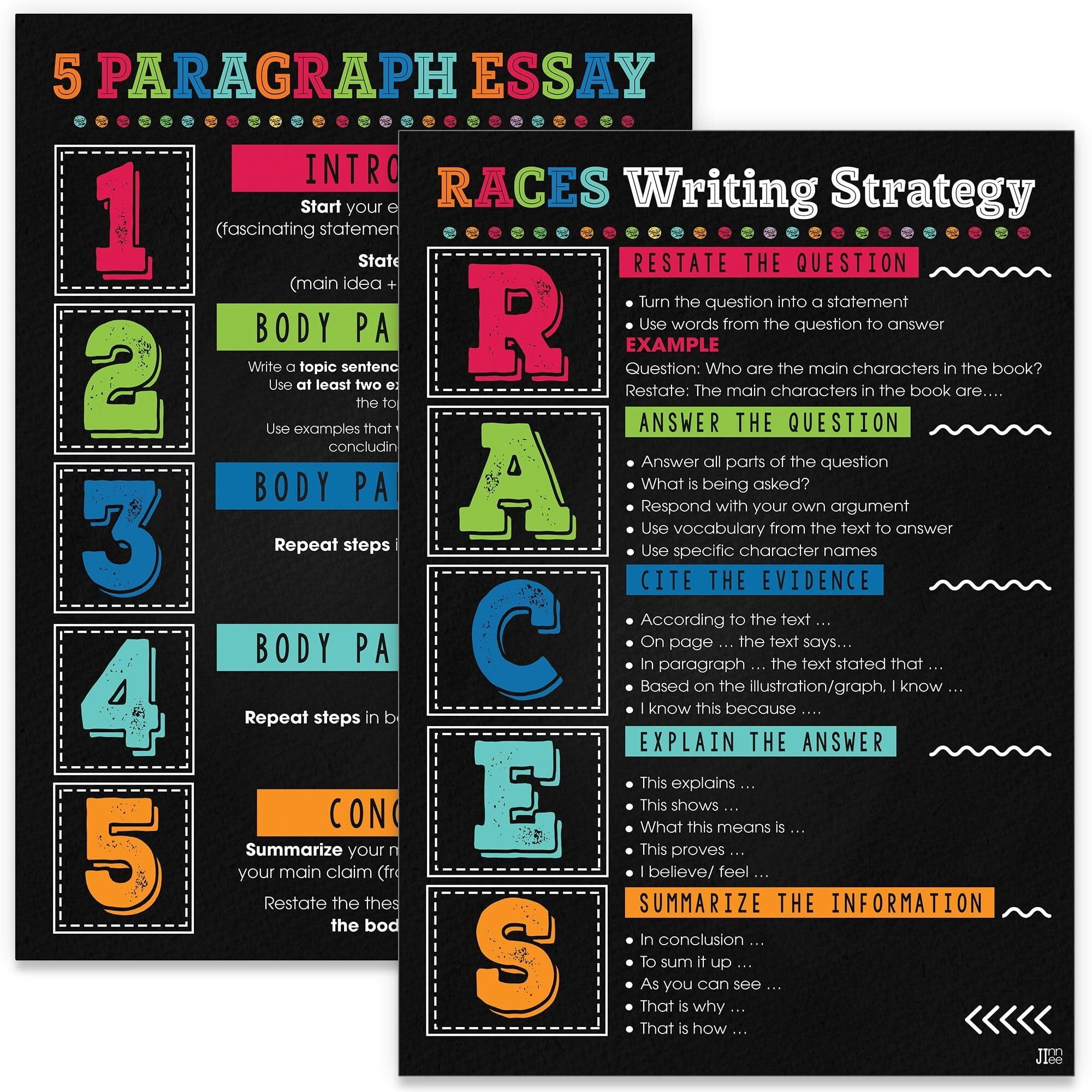 2 Pieces Colorful Writing Strategy Posters Writing English Essay Poster ...
