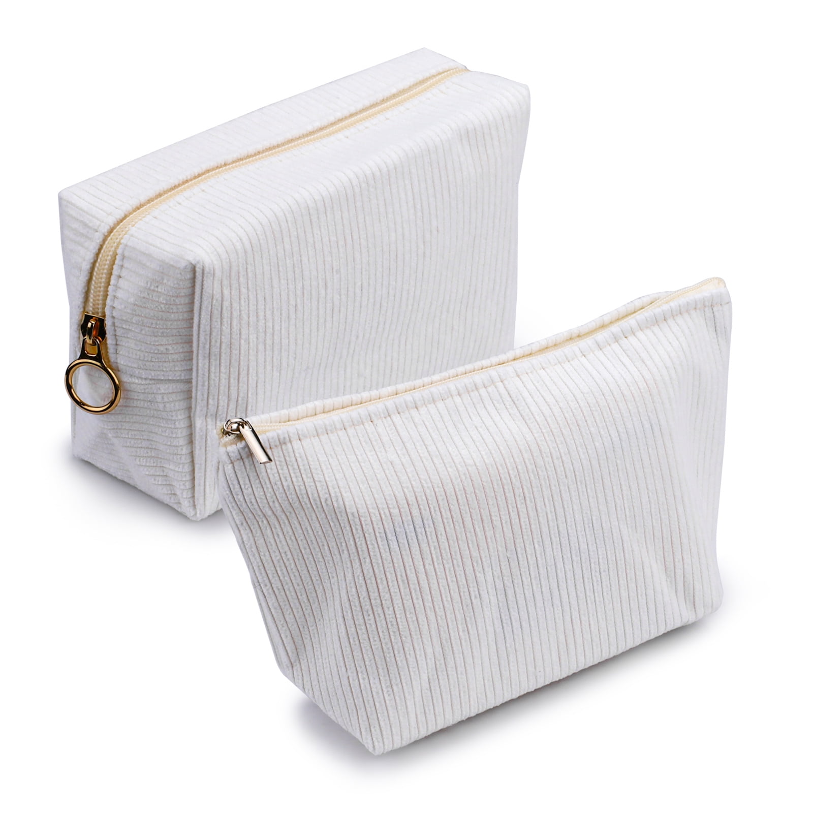2 Pieces Corduroy Makeup Bag Set, Small Cosmetic Pouch Case with Zipper ...