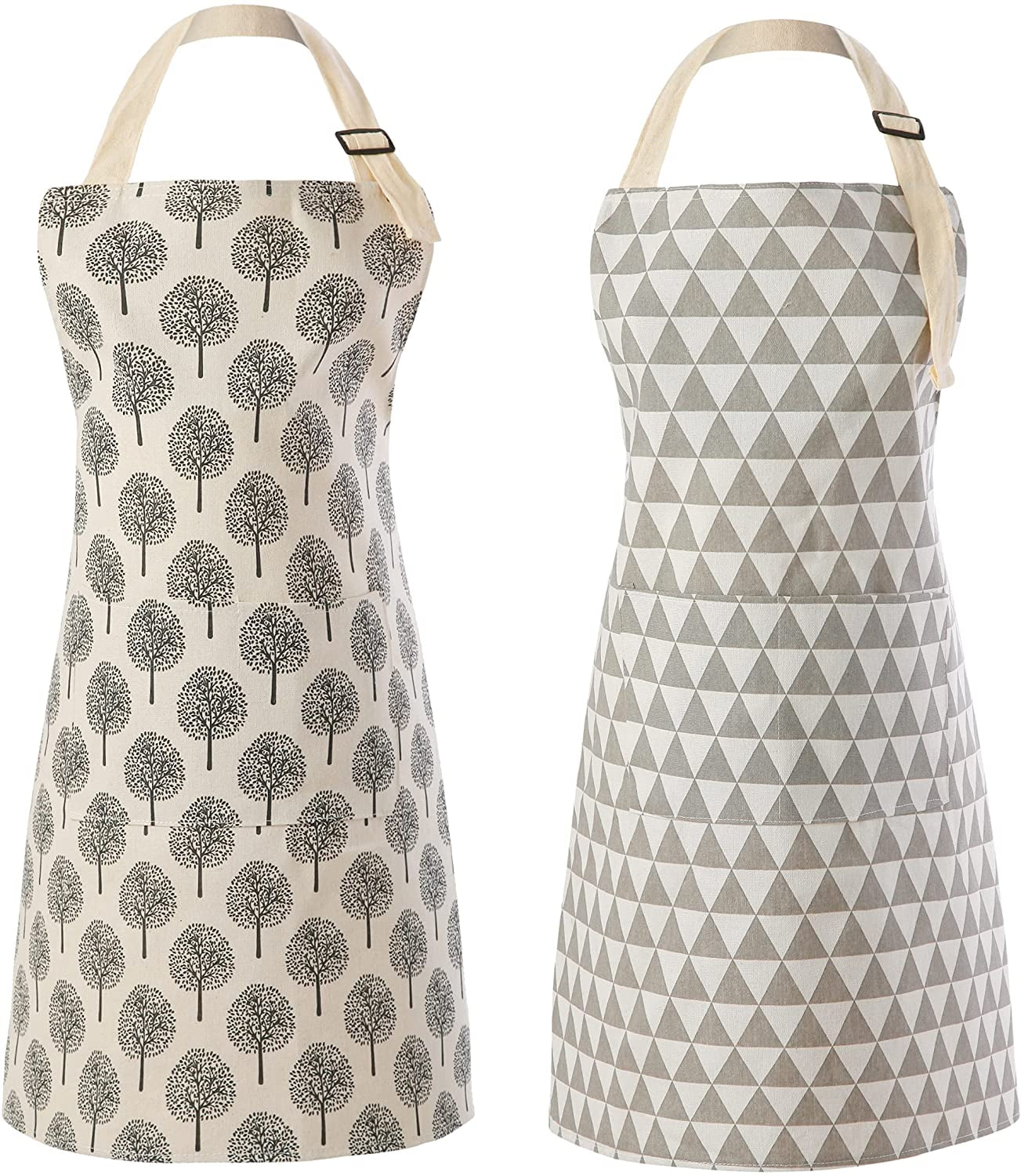 2 Pieces Cotton Linen Waterproof Bib Apron with 2 Pockets - Long Ties ...