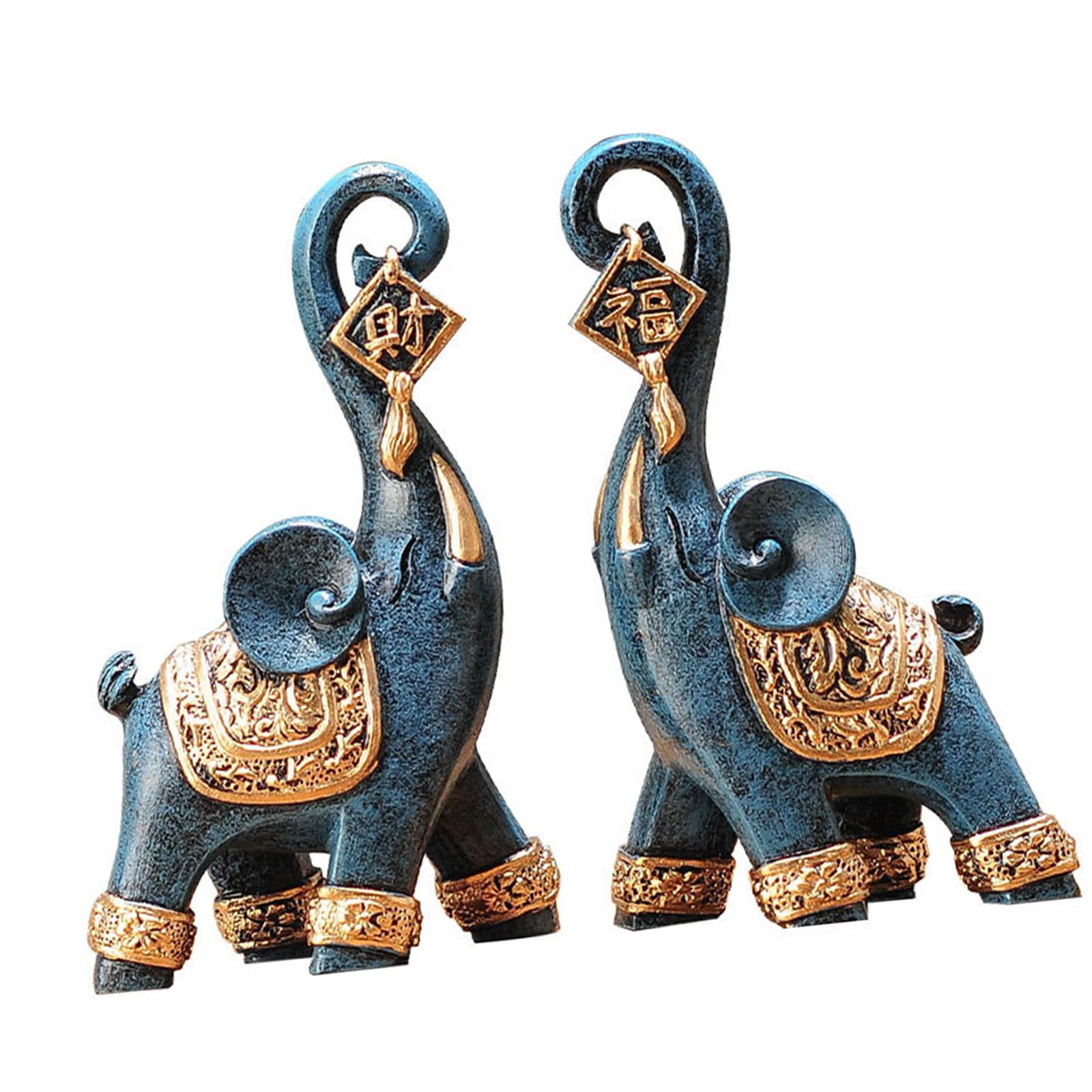 2 Pieces Couple Elephant Statues Animal Sculpture Table Centerpiece ...