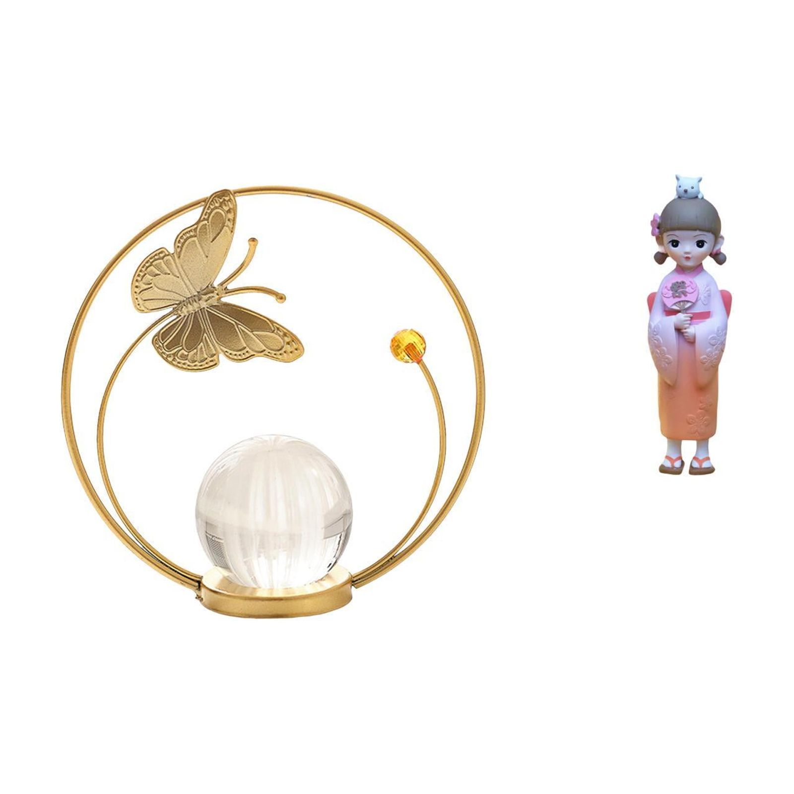 2 Pieces Crystal Ball Statue Iron Figurine Japanese Geisha Doll Elegant ...