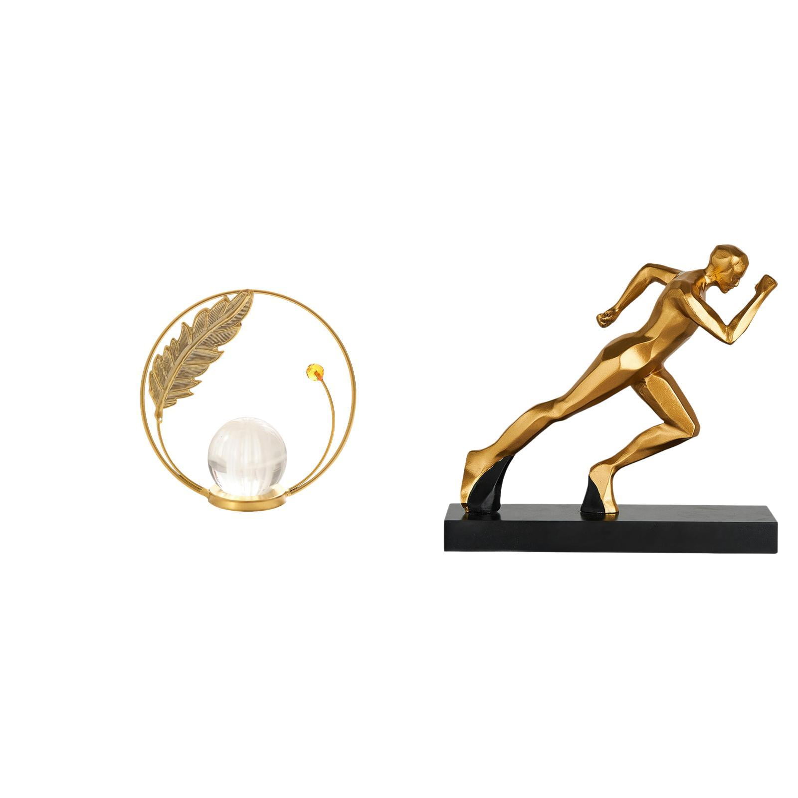 2 Pieces Crystal Ball Statue Runner Figurine Abstract Art Iron Resin ...