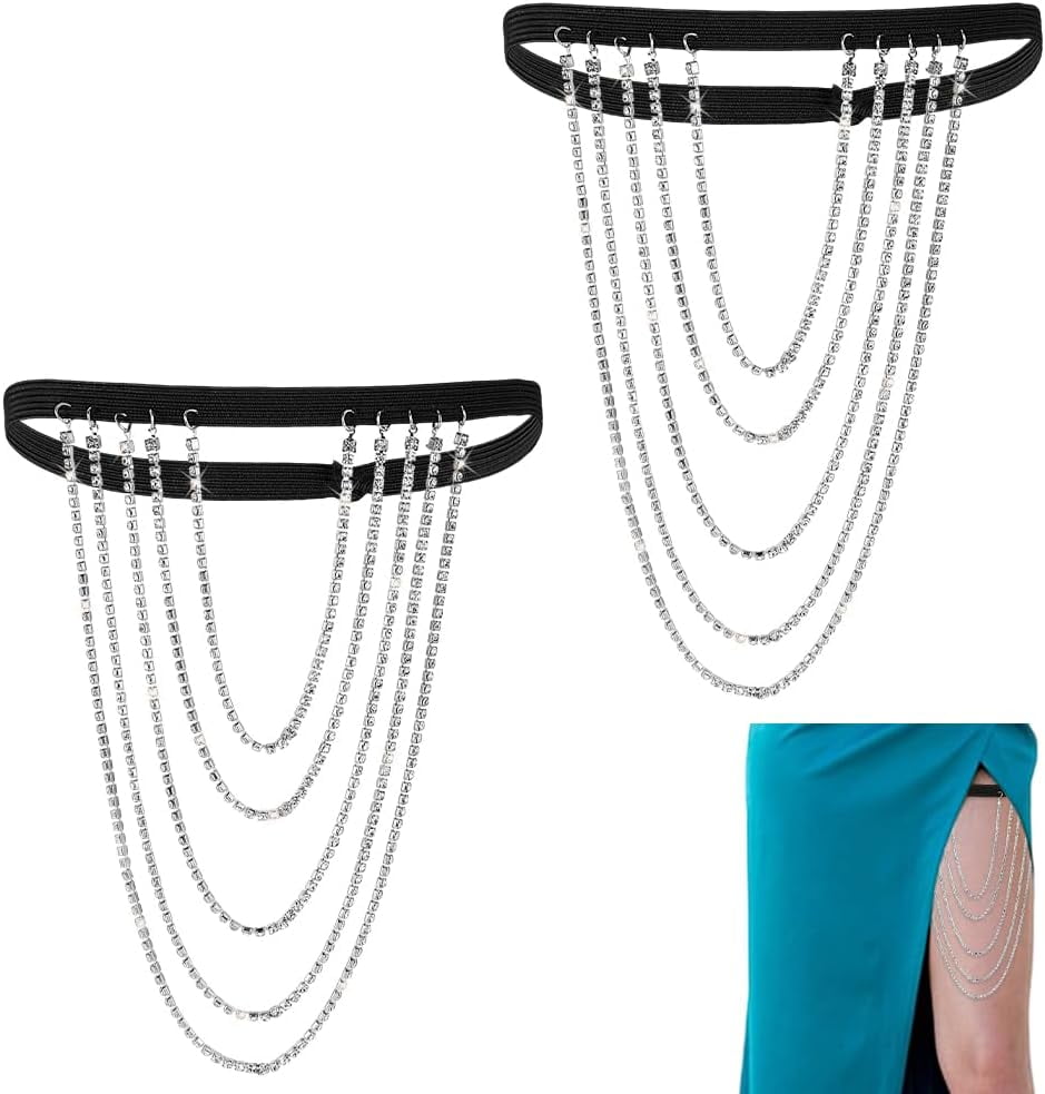 2 Pieces Crystal Thigh Chains Rhinestone Body Chain Sparkly Layered Leg ...